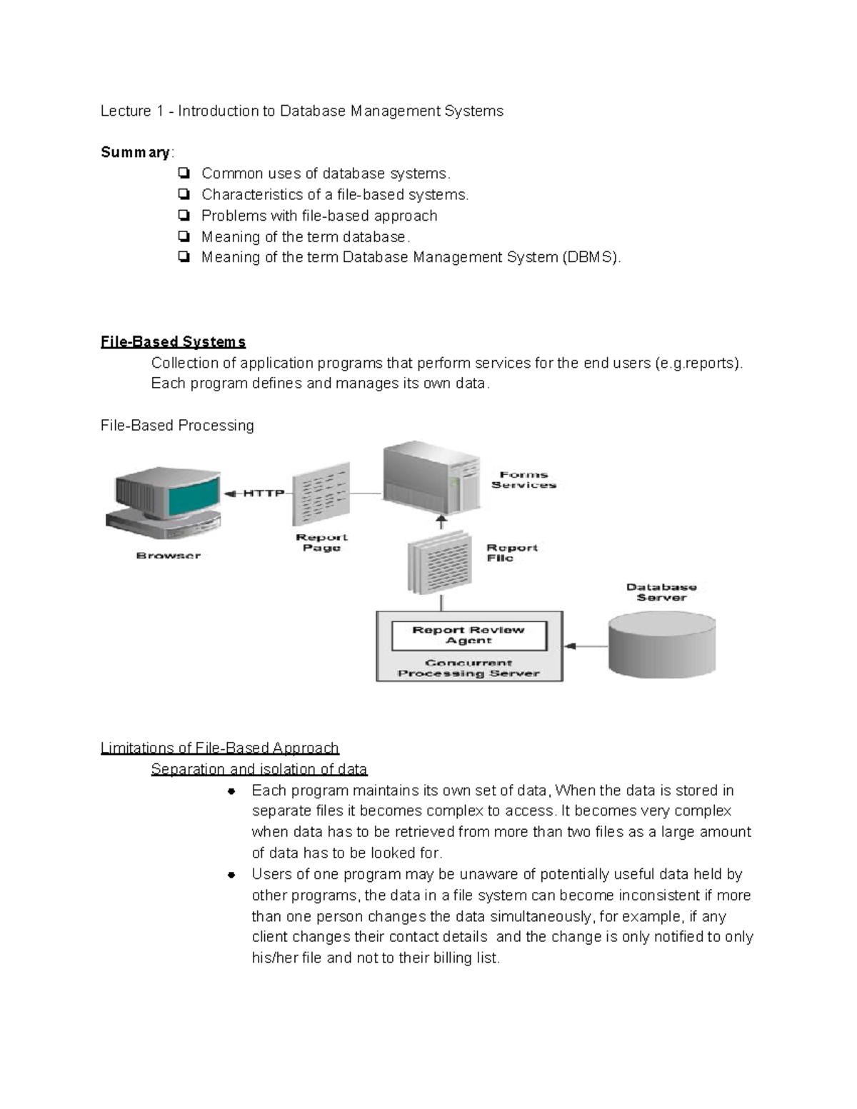 Study Notes - Common uses of database systems. Characteristics of a ...