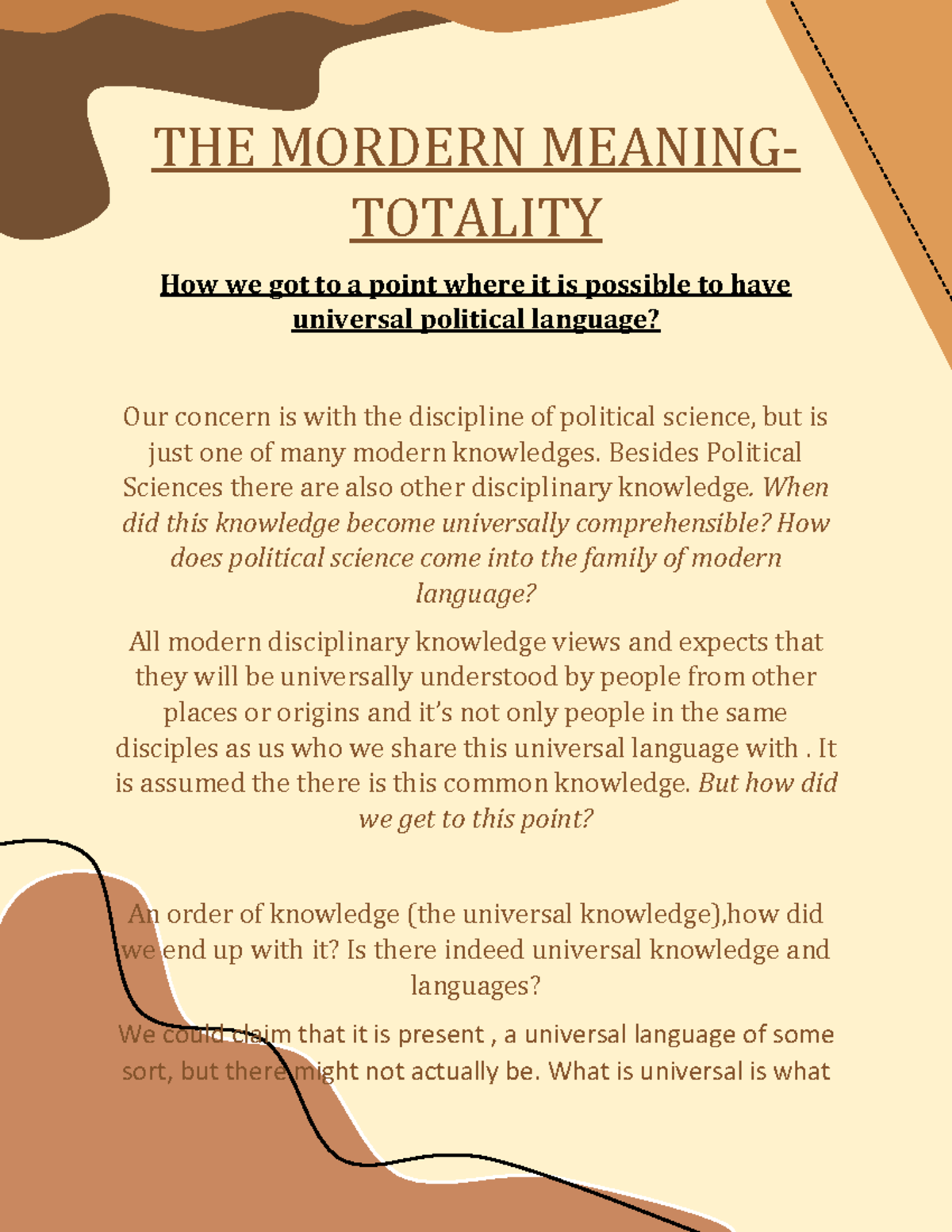 Modern Meaning-Totality - THE MORDERN MEANING- TOTALITY How we got to a ...