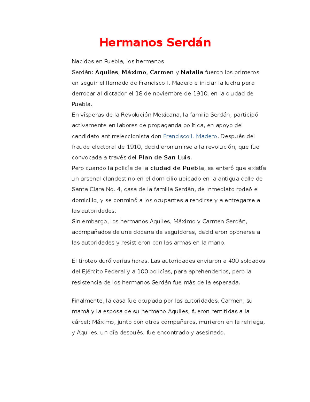 Revolucion Mexicana - hechos historicos - Hermanos Serdán Nacidos en ...