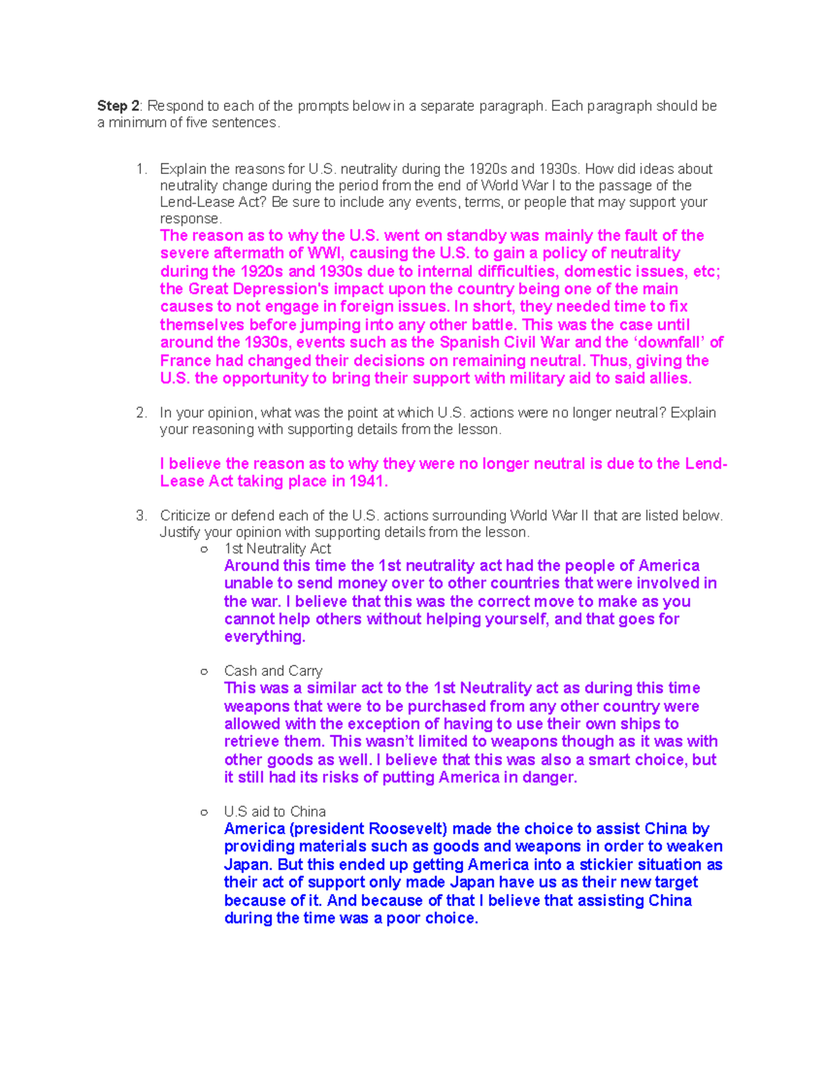 05.01 World War Again - Step 2: Respond to each of the prompts below in ...