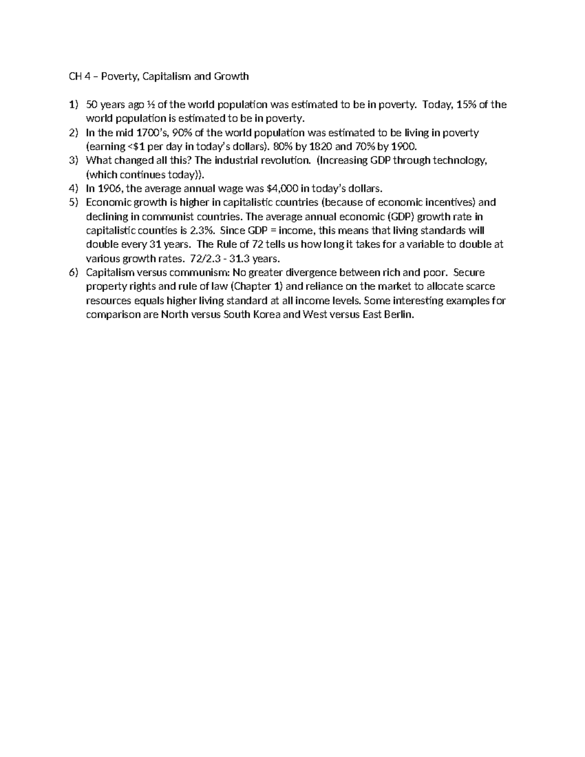 CH 4 Macro Issues - CH 4 – Poverty, Capitalism and Growth 50 years ago ½ of the world population ...