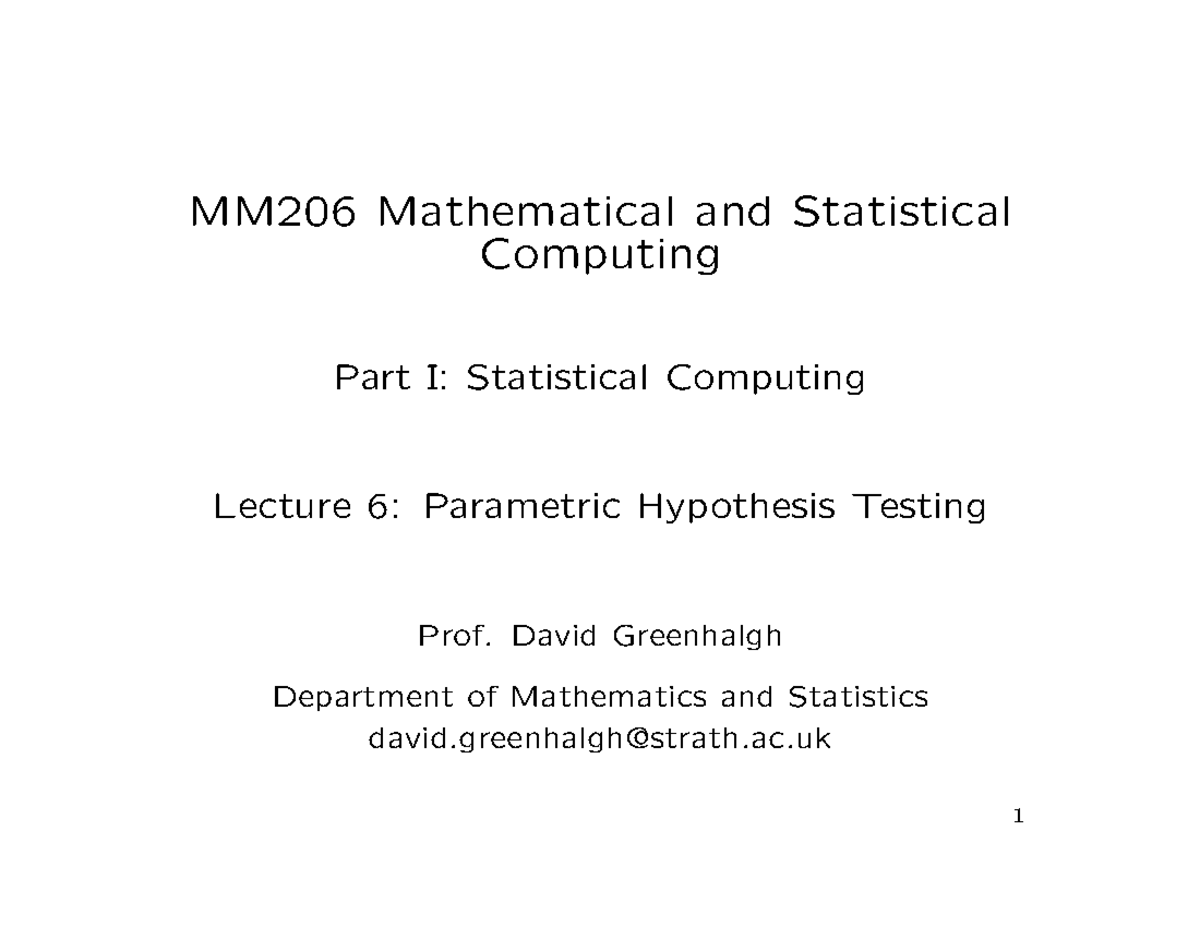 Lecture 06 slides MM206 V2 - MM206 Mathematical and Statistical ...