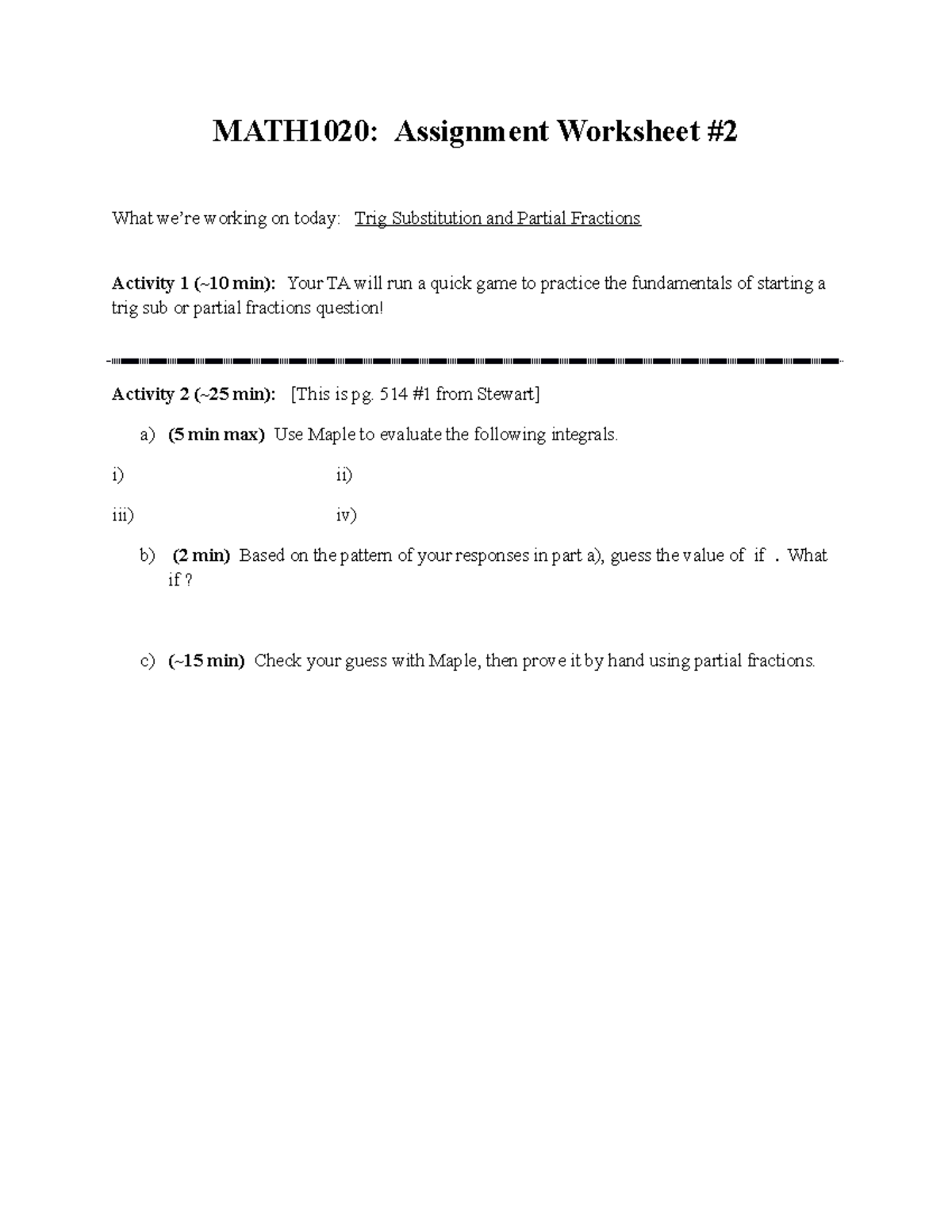 Tutorialworksheet 2NEW - MATH1020: Assignment Worksheet What we’re working on today: Trig - Studocu