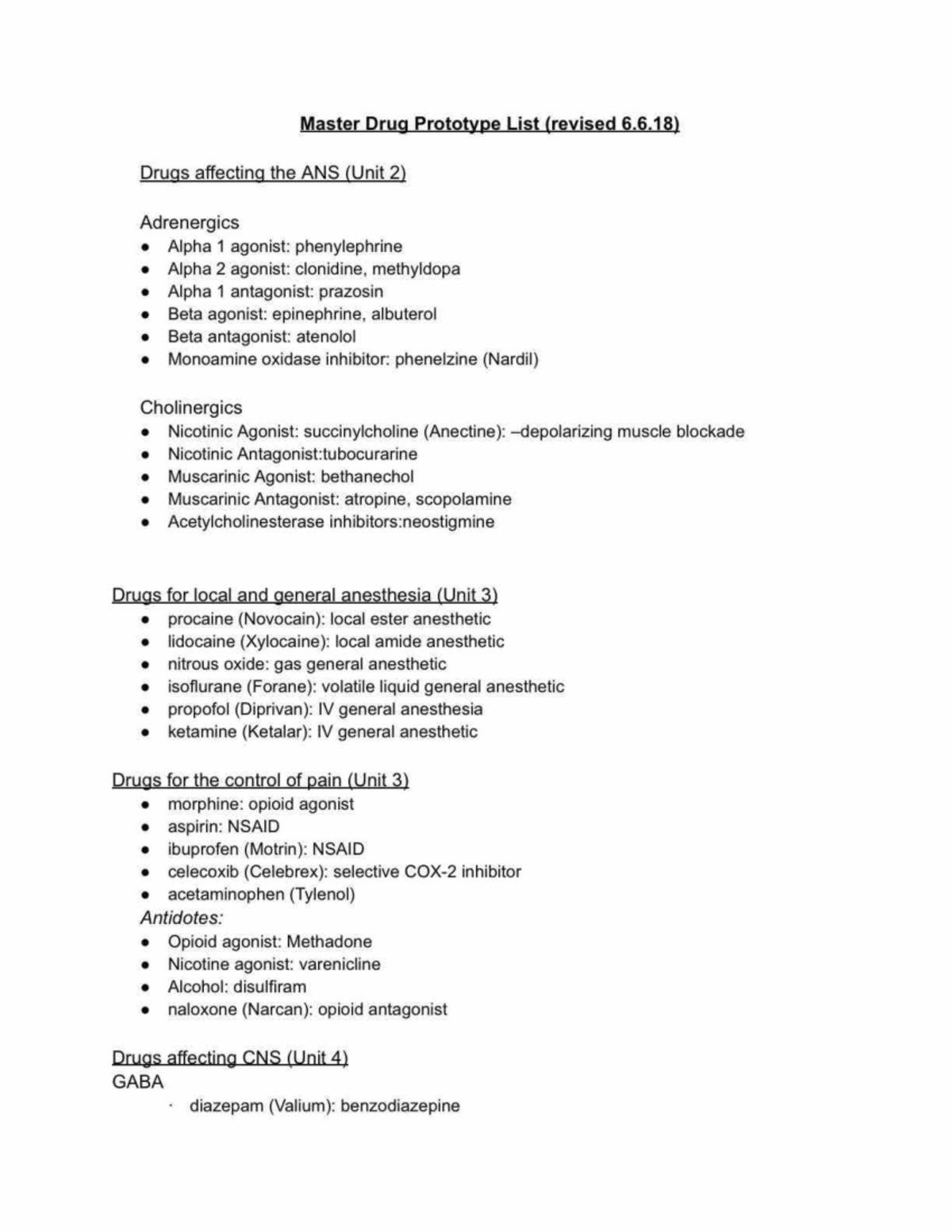 Master Drug Prototype List - NUR 210 - Studocu