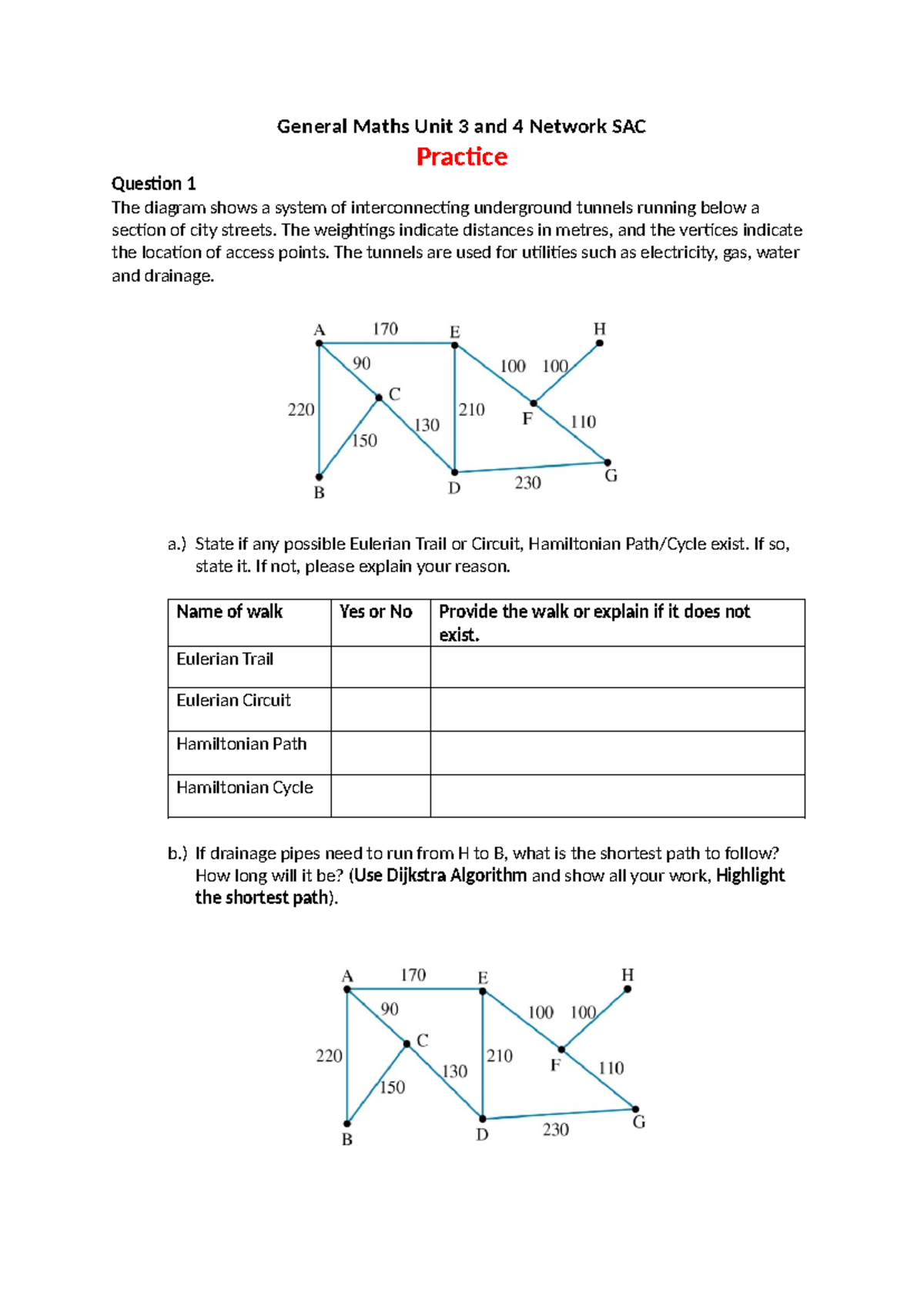 General Maths Unit 3 and 4 Network SAC Practice - General Maths Unit 3 ...