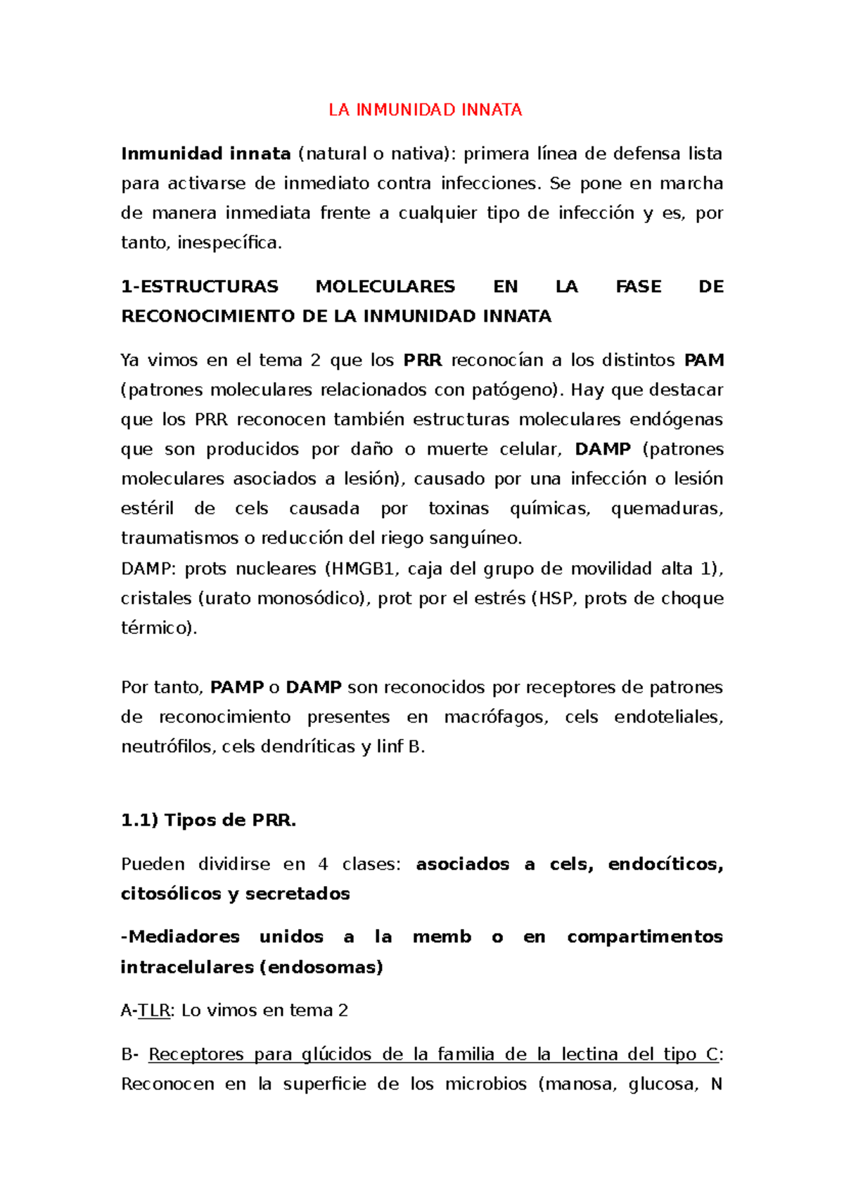 LA Inmunidad Innata - LA INMUNIDAD INNATA Inmunidad innata (natural o ...