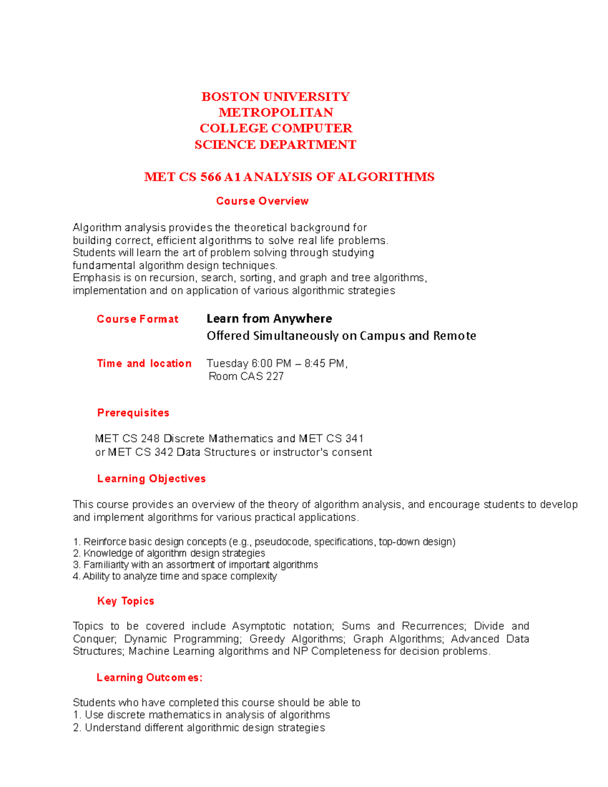 CS 566 A1 Syllabus, Spring 2022 - BOSTON UNIVERSITY METROPOLITAN ...