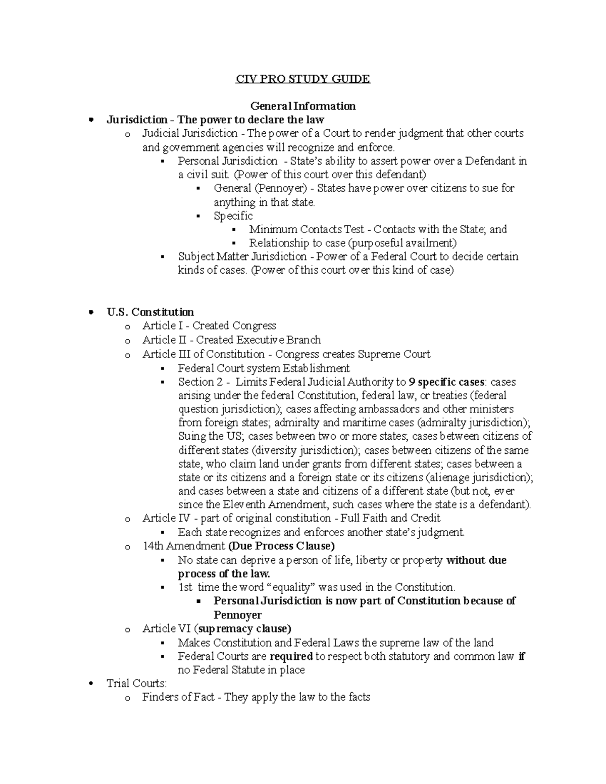 CIV PRO Study Guide - outline - CIV PRO STUDY GUIDE General Information ...