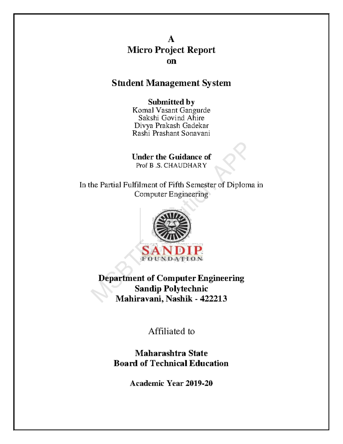 AJP 7 - A Micro Project Report on Student Management System Submitted ...