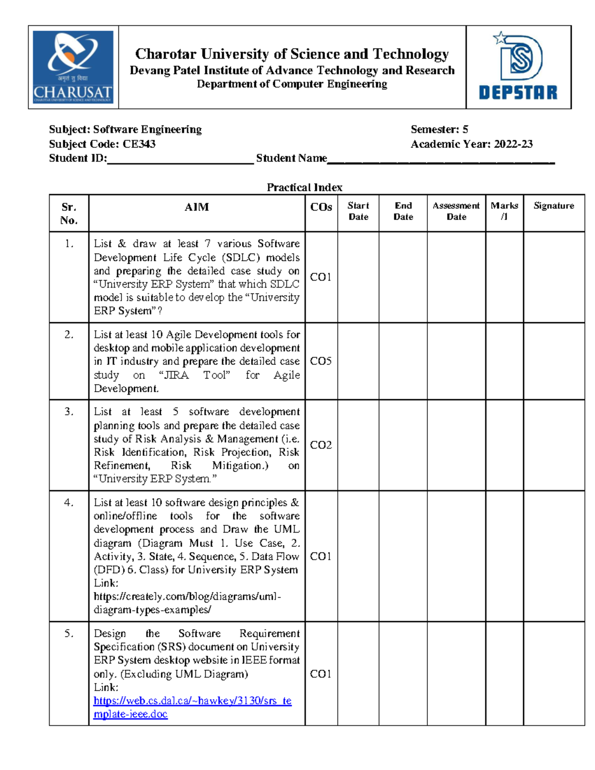 CE343 SE Practical Index - Charotar University of Science and ...