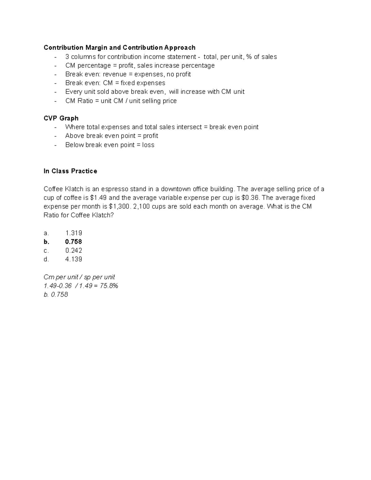 Chapter 4 - cost volume profit relationships Contribution Margin and ...
