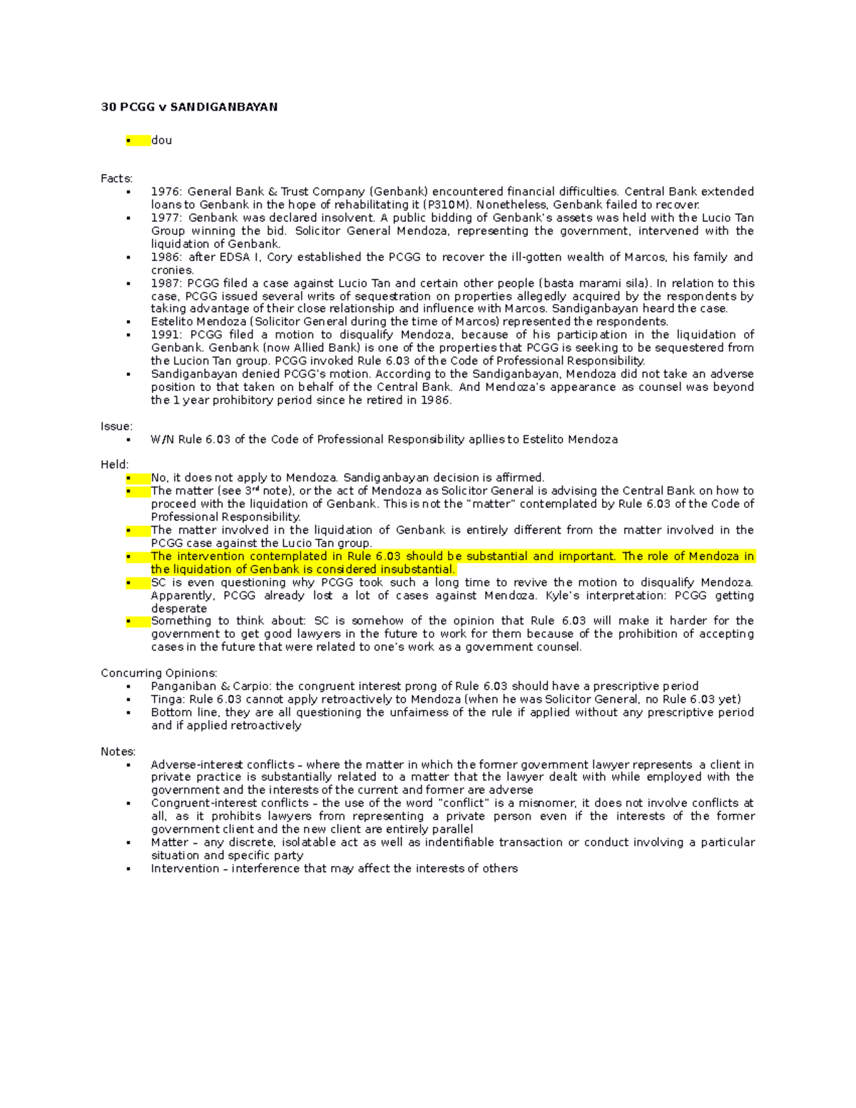 PCGG v. SB - PCGG v. SB - 30 PCGG v SANDIGANBAYAN dou Facts: 1976 ...