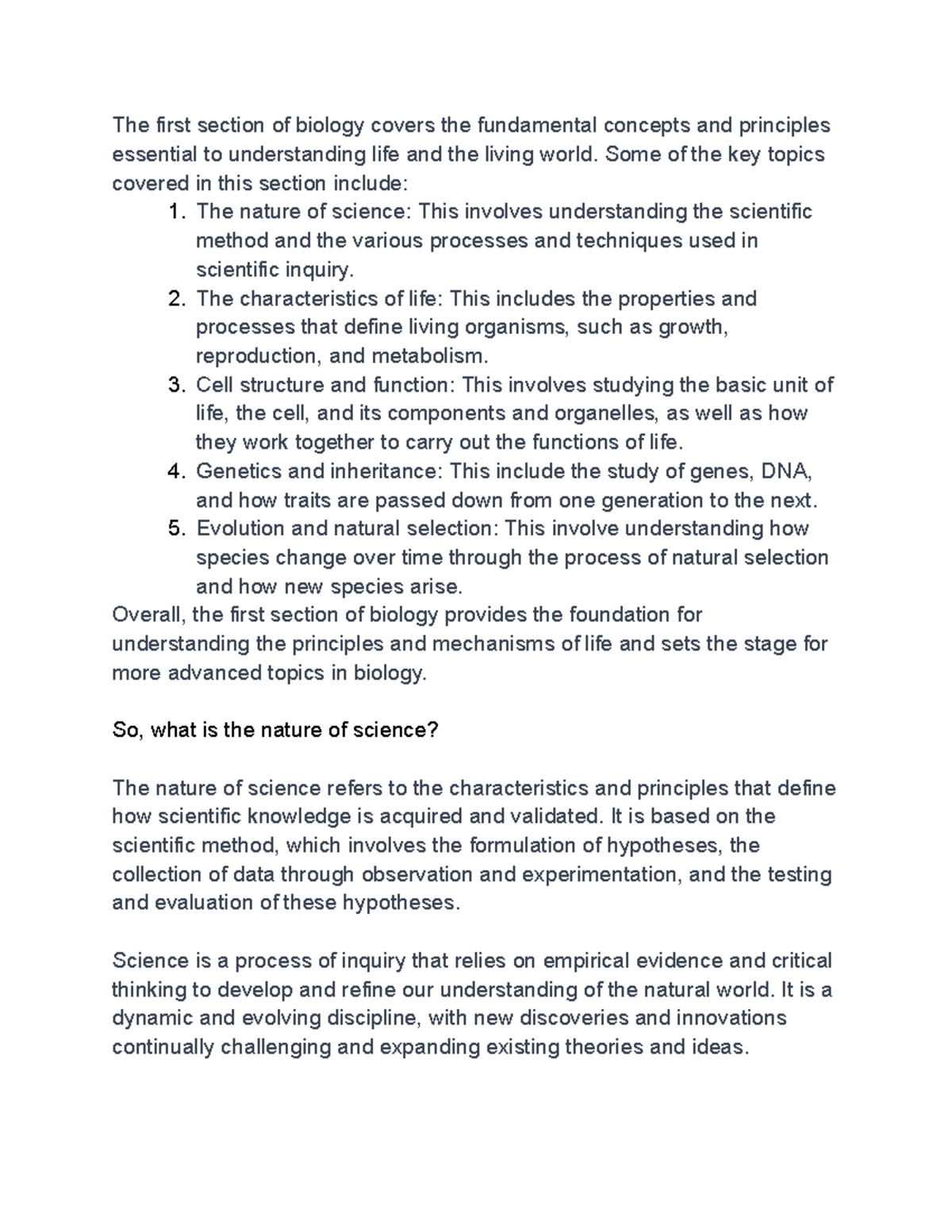 Section 1 Notes BIOS - The first section of biology covers the ...