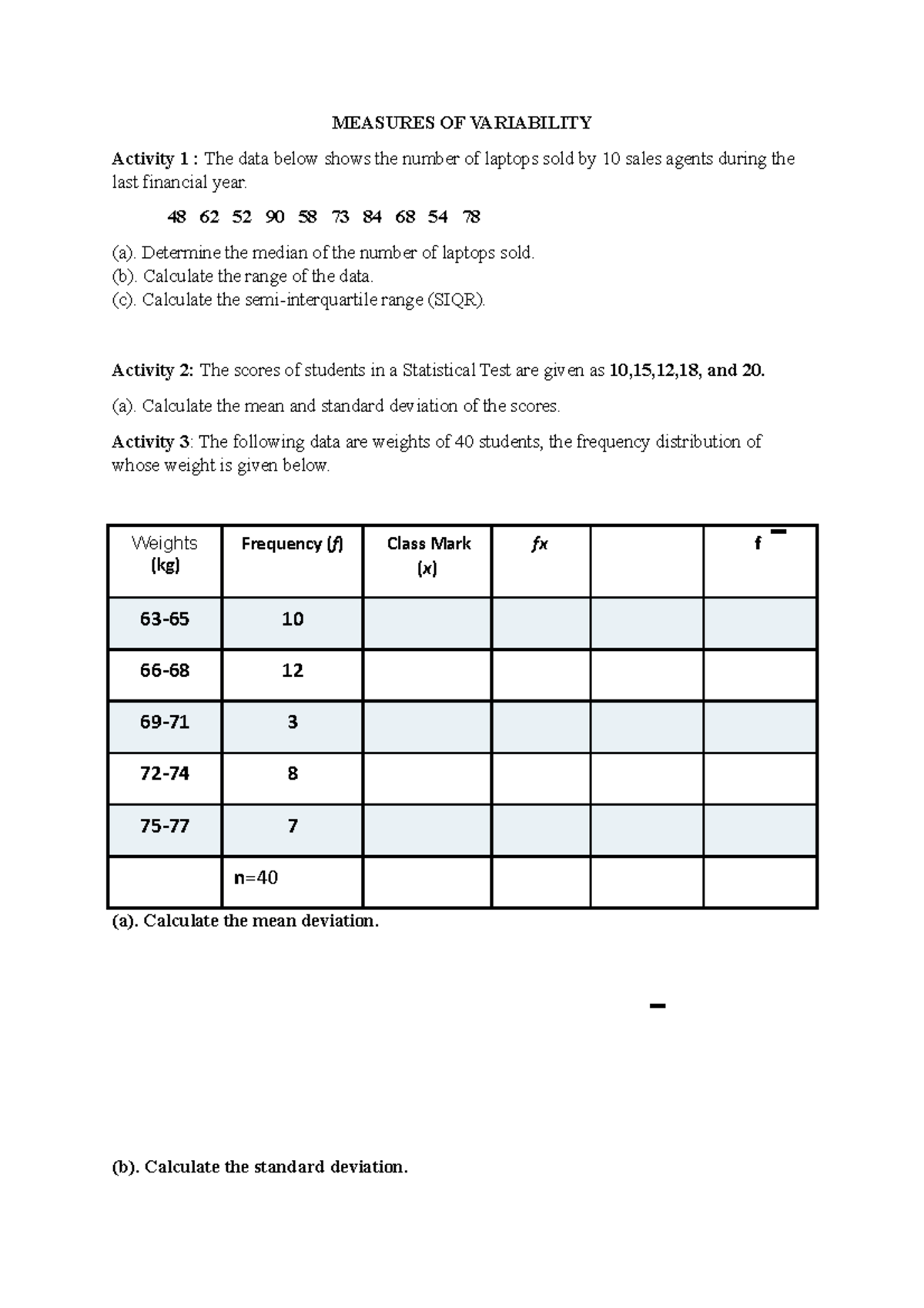 Edited Activities-FOR- Measures-OF- Variability - MEASURES OF ...