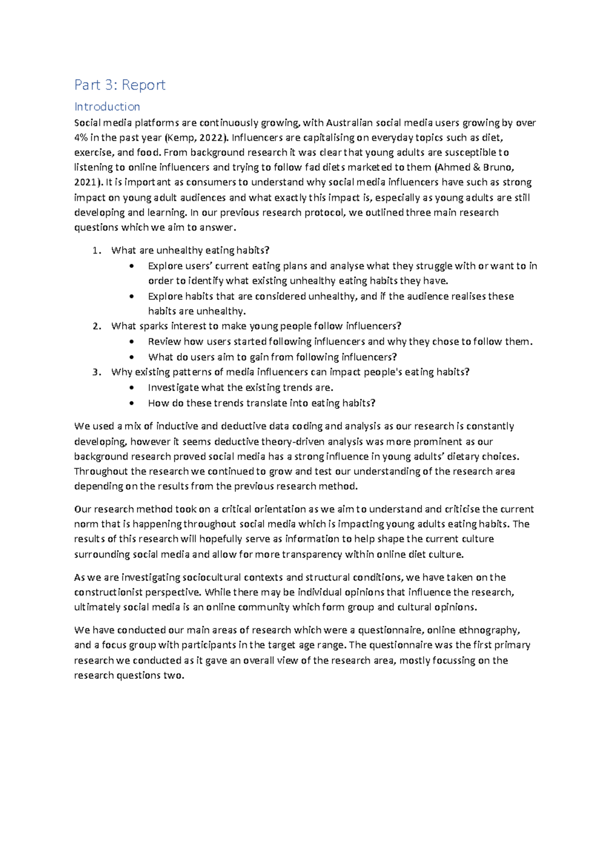 Thematic analysis example - Part 3: Report Introduction Social media ...