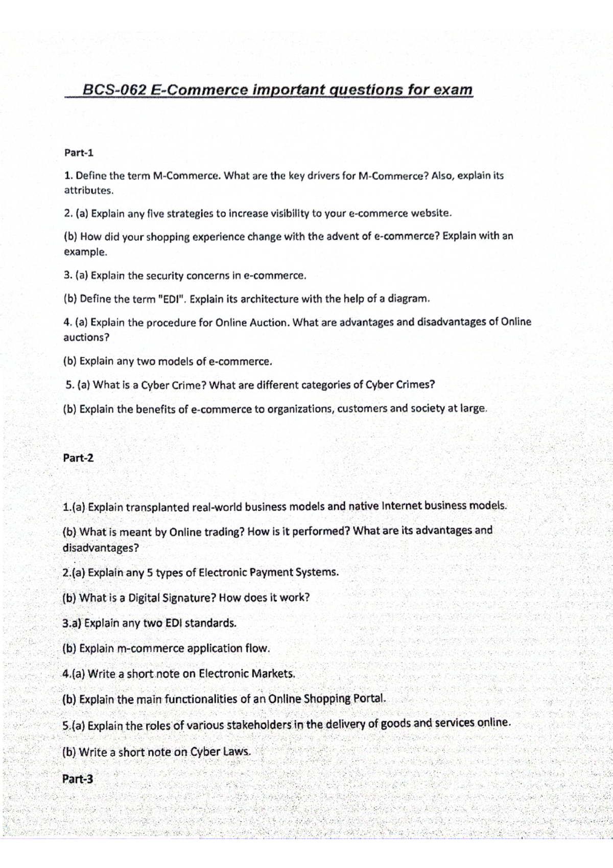 Ecommerce important questions - important questions for exam 1. Define ...