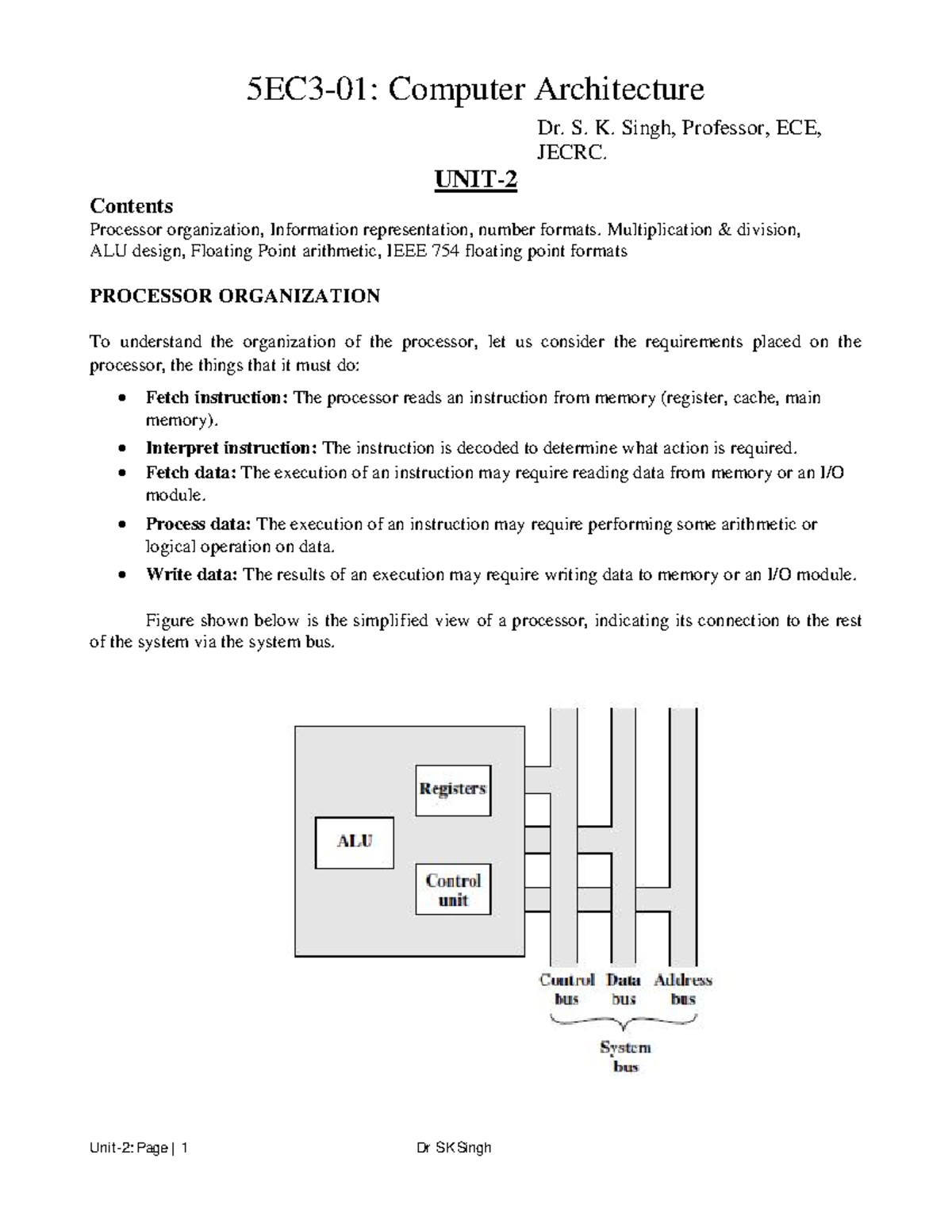 CA Unit 2 revised - notes of COA - 5EC3-01: Computer Architecture Dr. S ...
