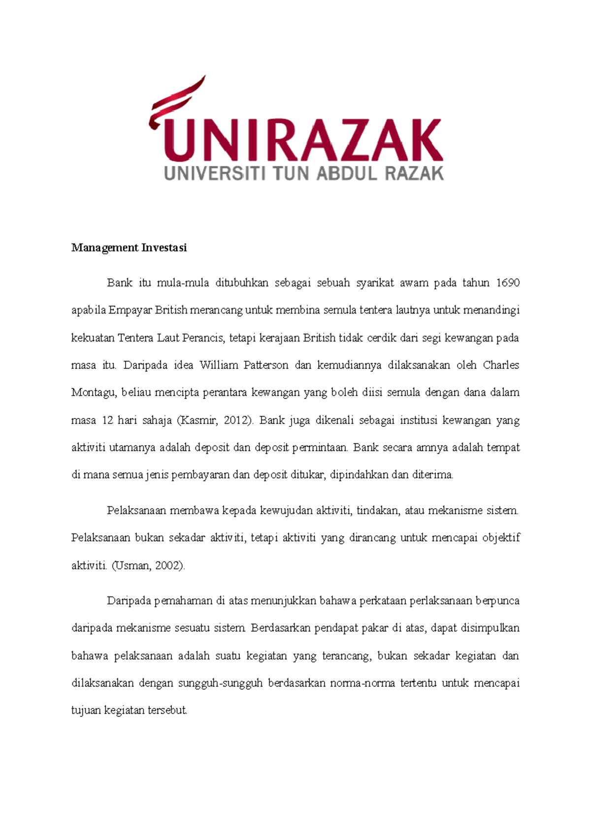 Management investasi 2 - Management Investasi Bank itu mula-mula ...