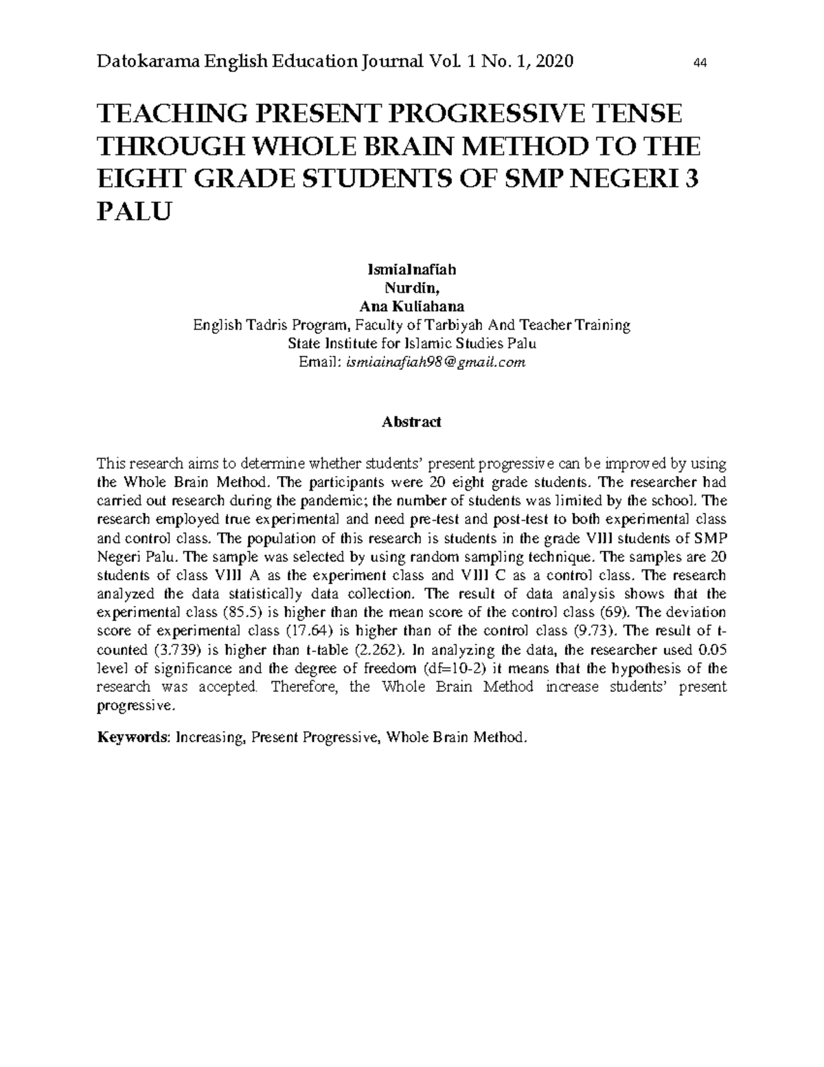 Teaching Present Progressive Tense Through Whole Brain Method TO THE ...
