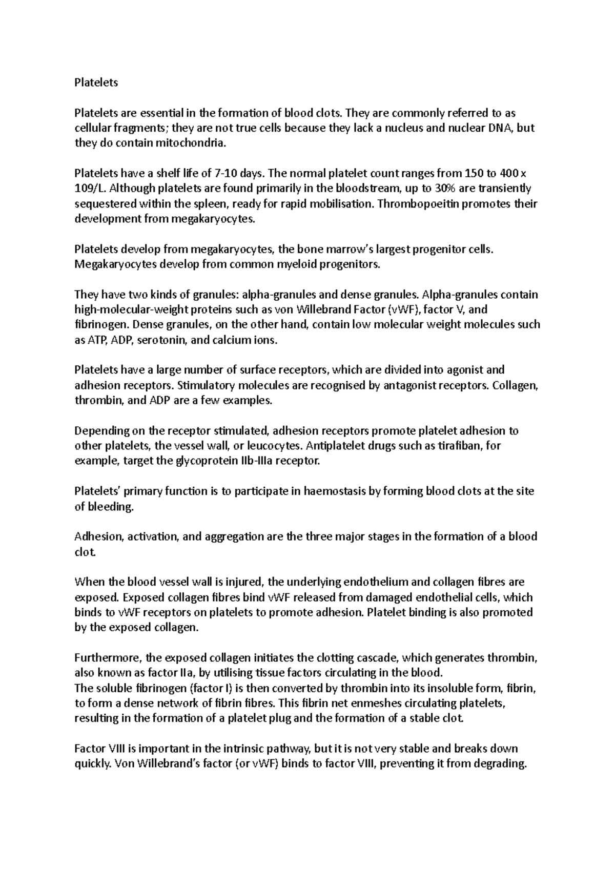 Platelets - Physiology notes - Platelets Platelets are essential in the ...