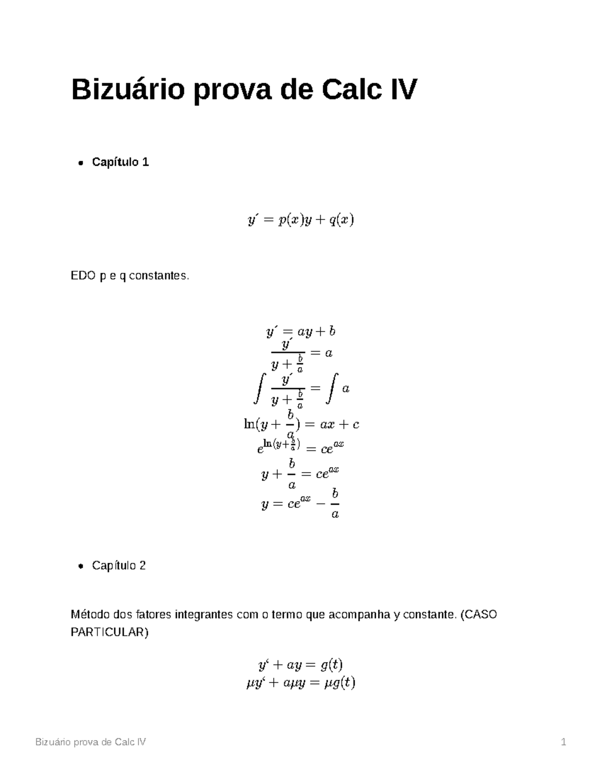 Bizu prova de calc iv - Class. - Bizuário prova de Calc IV Capítulo 1 ...
