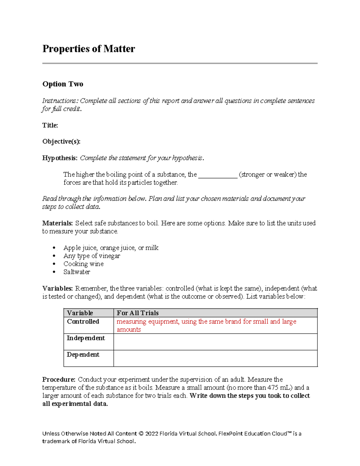 Properties matter option two report - Properties of Matter Option Two ...