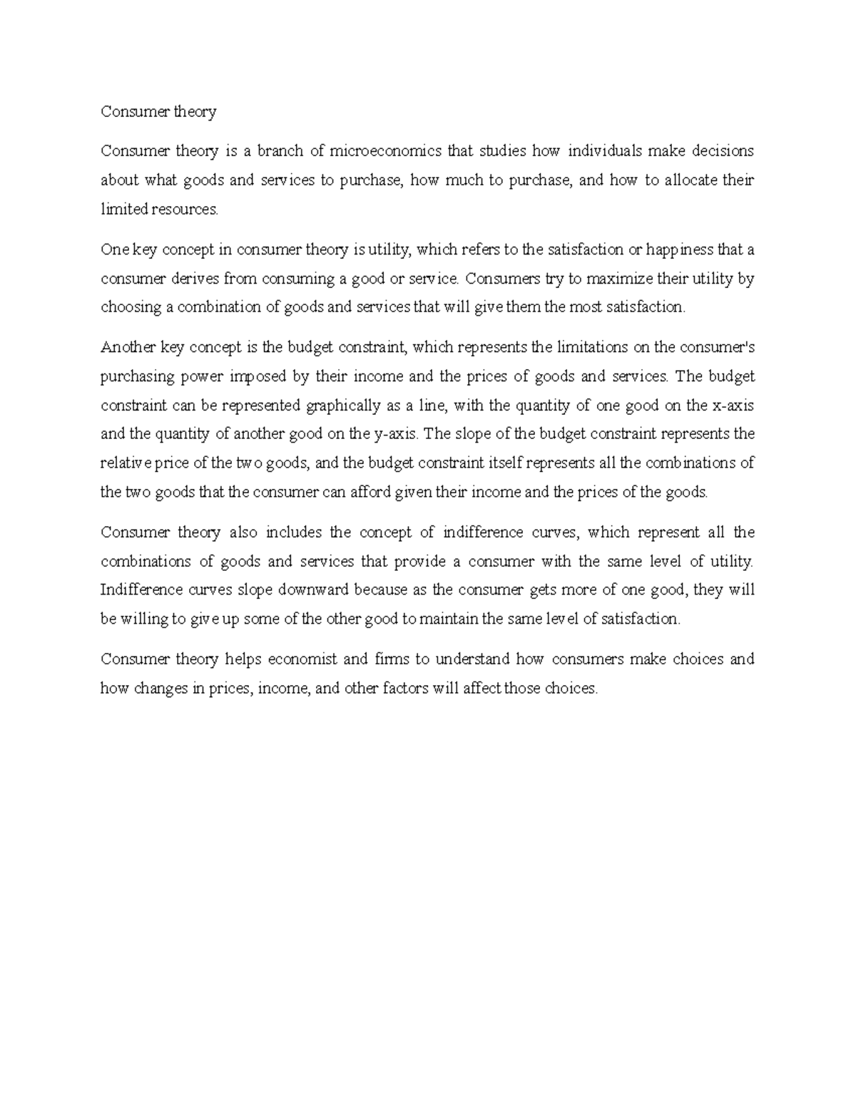 Consumer theory - Ashikur Rahman - Consumer theory Consumer theory is a ...