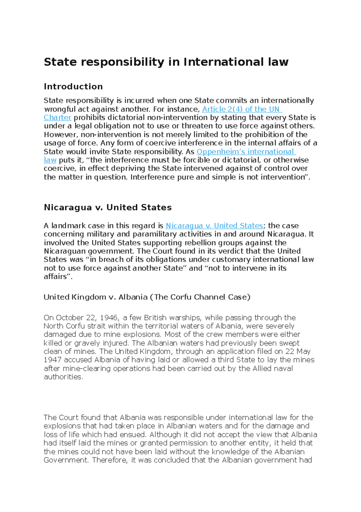 Internal Assignments 4 Semester - State responsibility in International ...