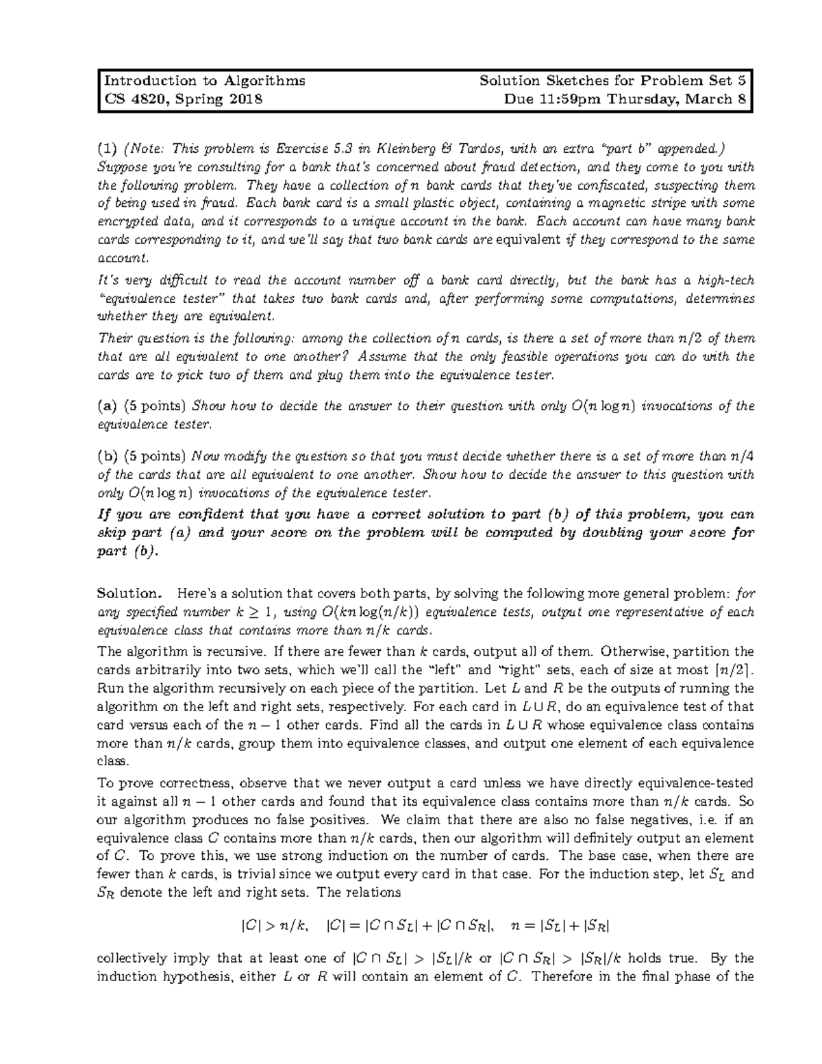 Sol5 Solutions To Assignment 5 Introduction To Algorithms Solution Sketches For Problem Set