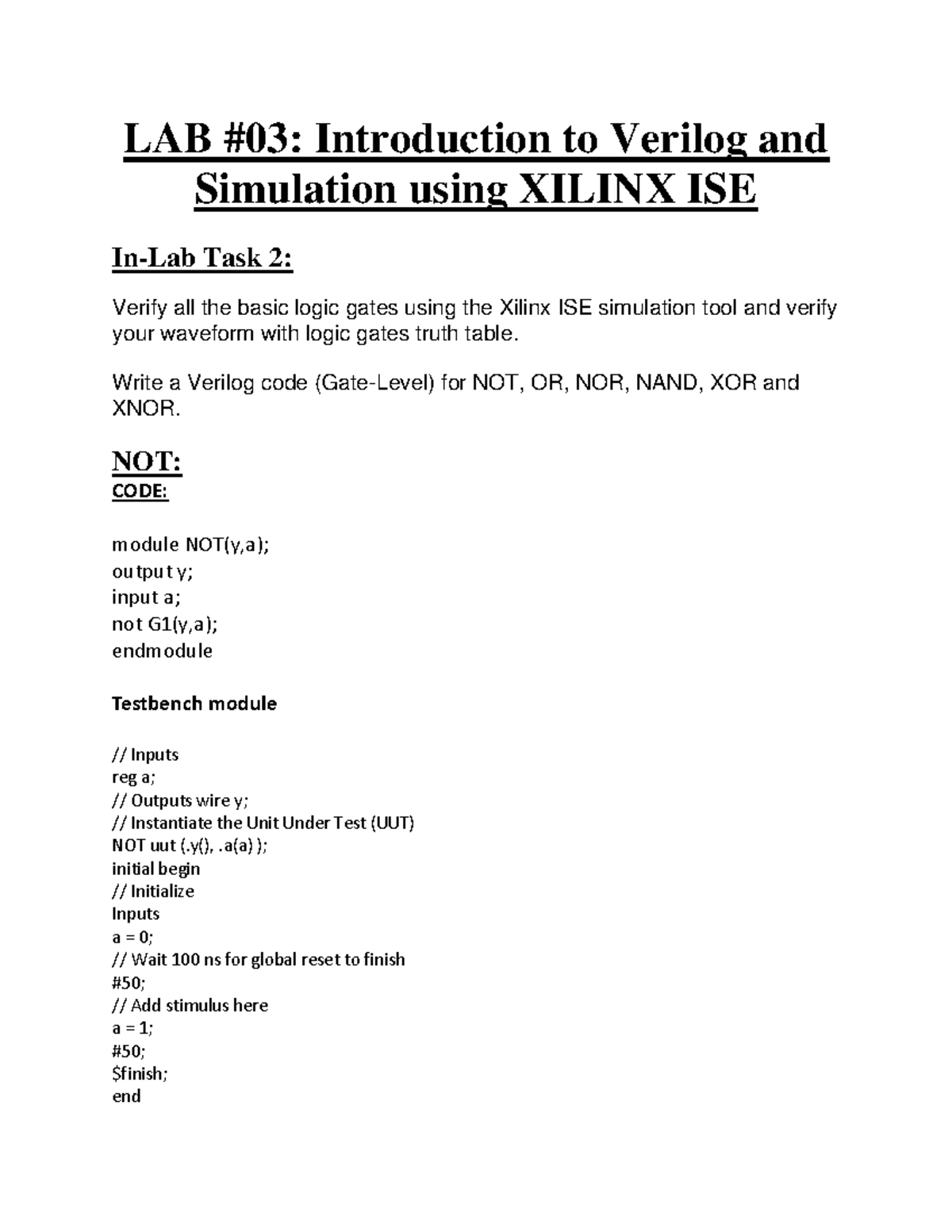 DLD LAB # 3 - DLD lab 3 - LAB #03: Introduction to Verilog and Simulation using XILINX ISE In ...