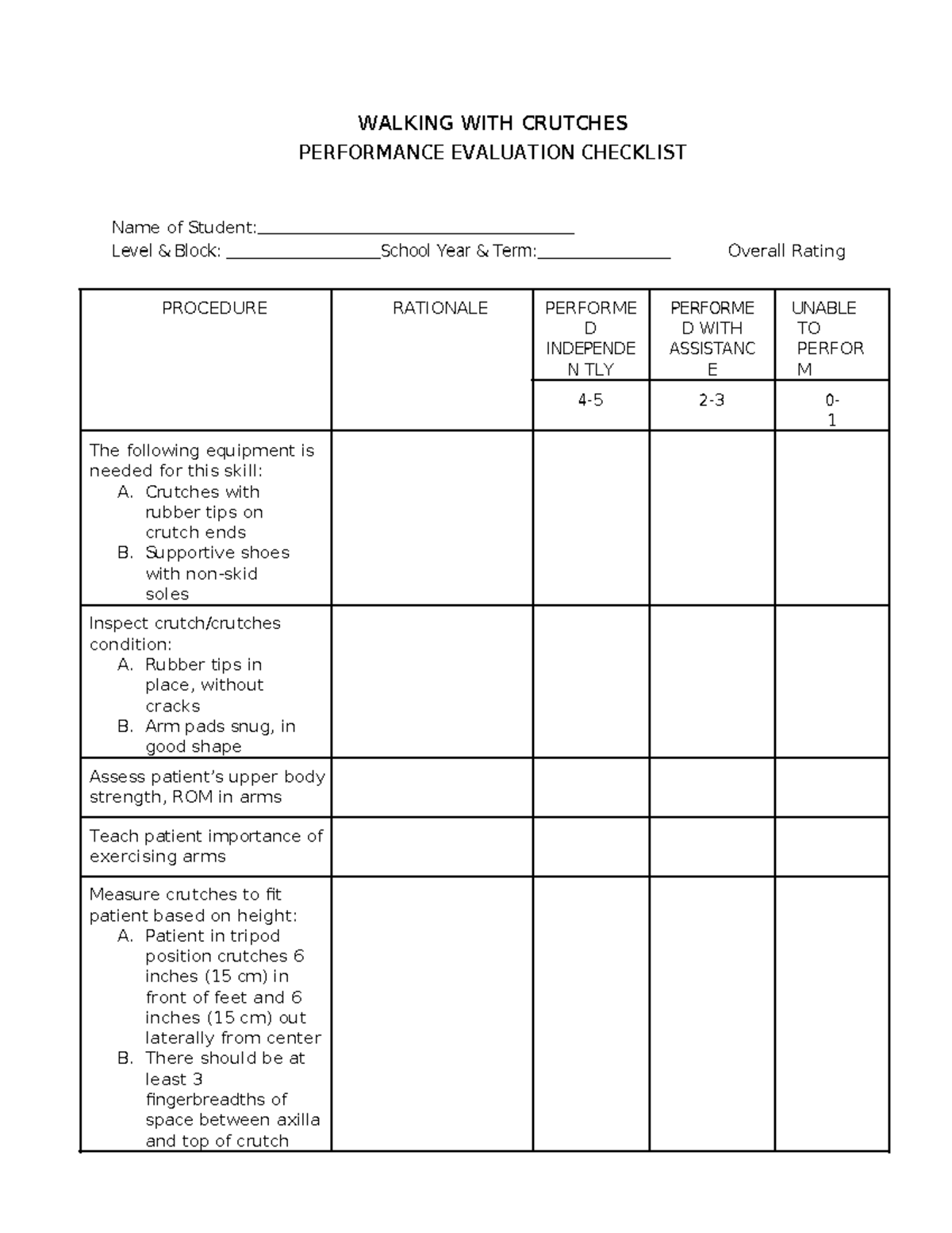 Walking-WITH- Crutches - WALKING WITH CRUTCHES PERFORMANCE EVALUATION ...