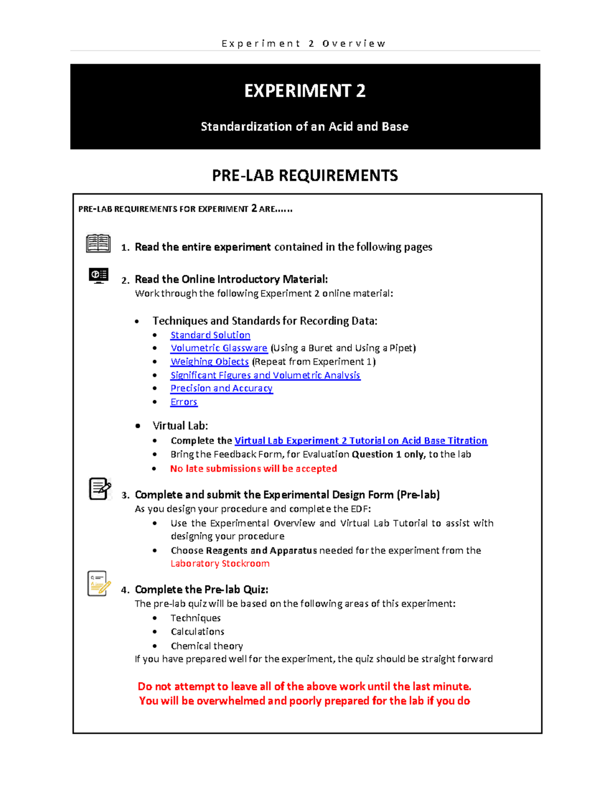 Experiment 2 Overview Winter 2021 - EXPERIMENT 2 Standardization of an ...