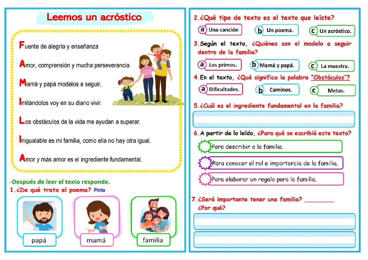 Ficha de acrostico - estudiante del nivel primaria - Leemos un ...