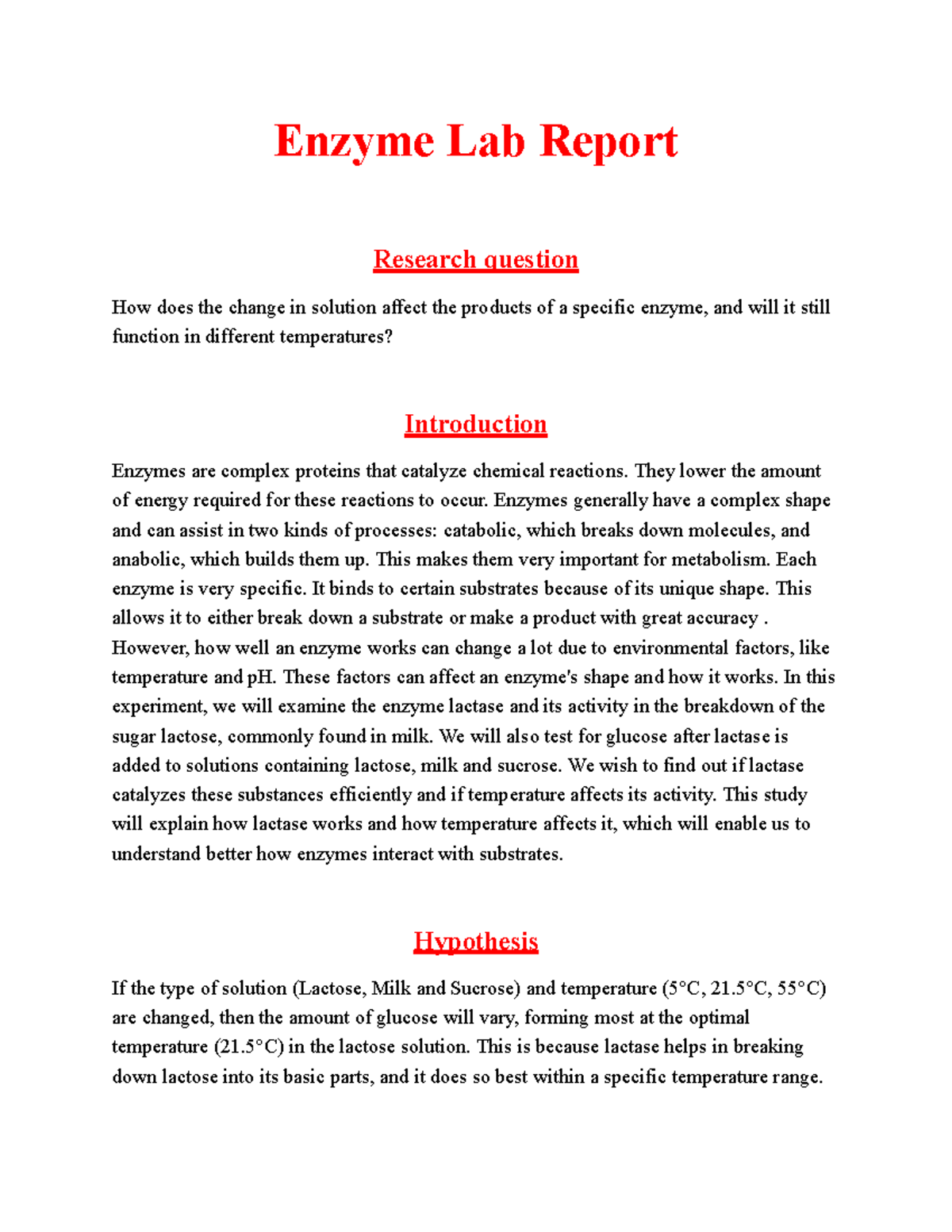 Enzyme Lab Report-7 - sjjssj - Enzyme Lab Report Research question How ...