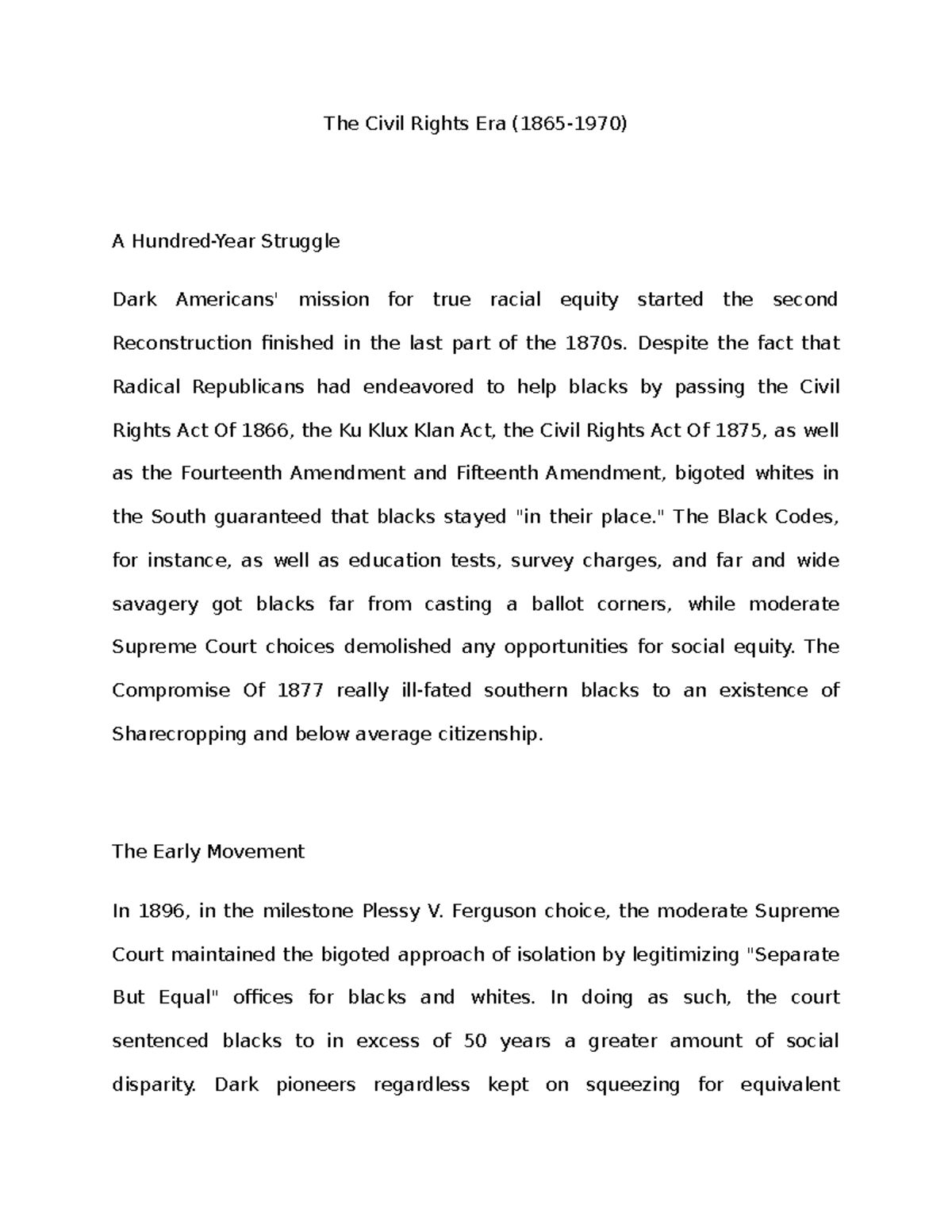 THE Civil Rights ERA - The Civil Rights Era (1865-1970) A Hundred-Year ...