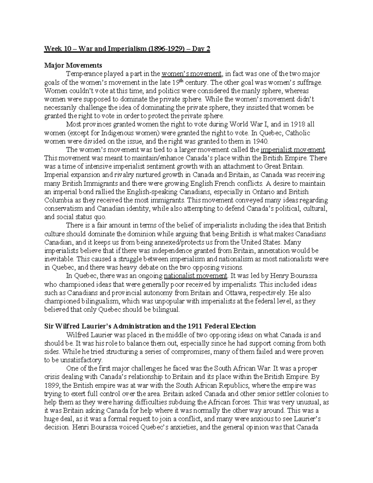 War and Imperialism (1896-1929) – Part 2 - The other goal was women’s ...