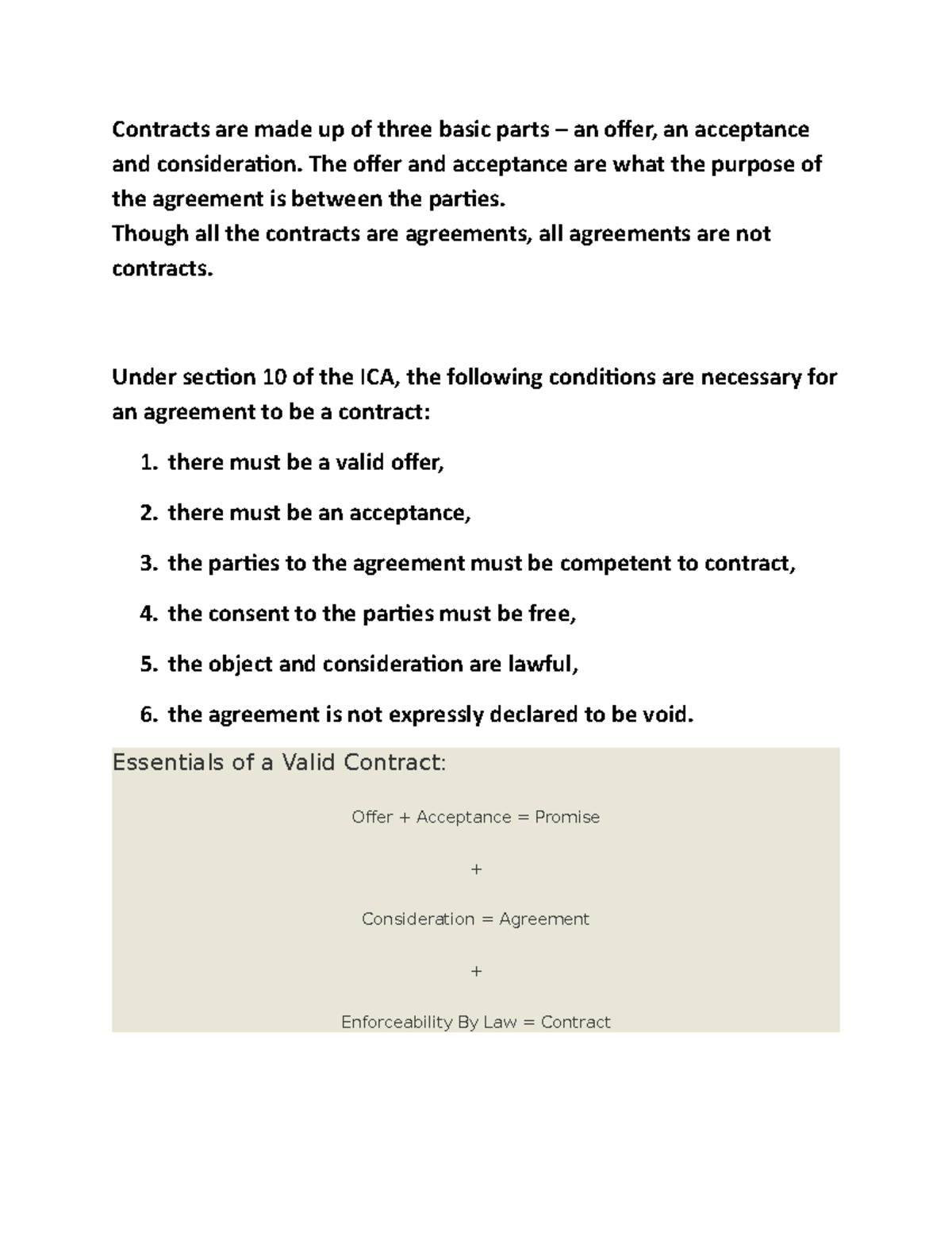 Contracts law quiz 1 note - Contracts are made up of three basic parts ...