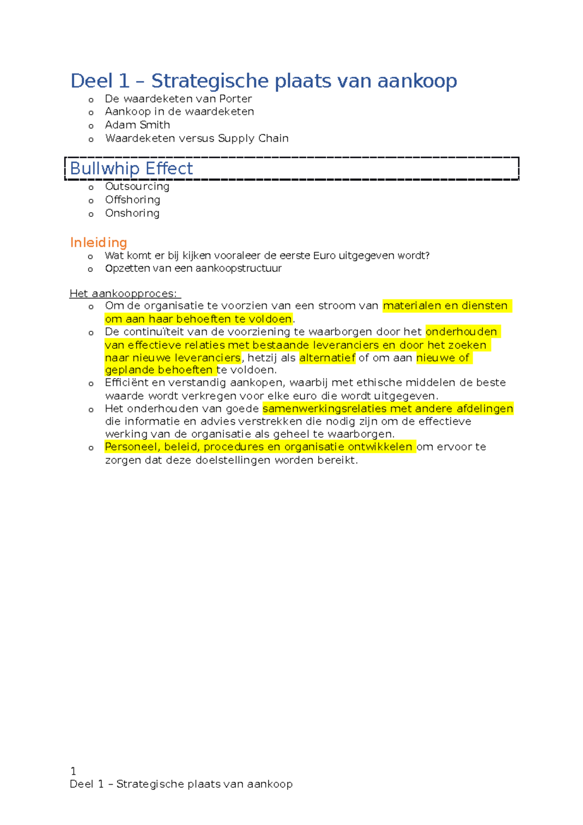 Aankoop Supply Chain samenvatting 1 - Deel 1 – Strategische plaats van ...