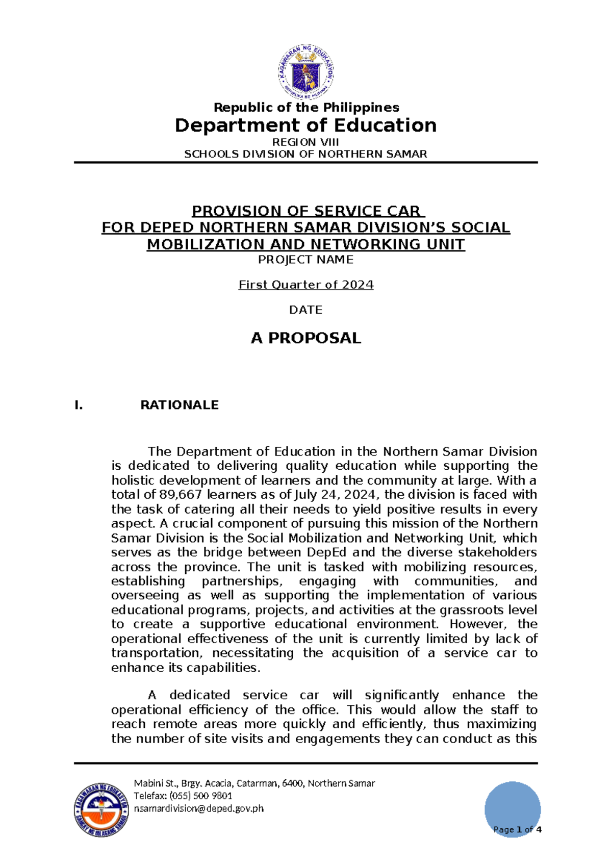 Service car proposal - Sample Material - Republic of the Philippines ...
