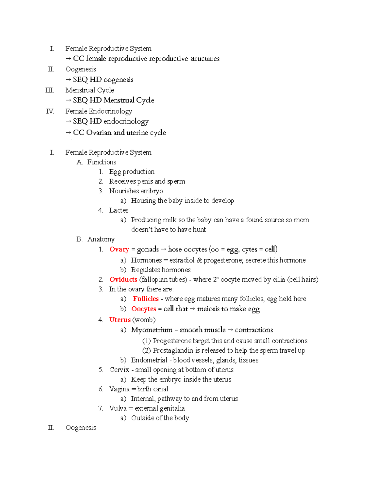 Topic 15 Reproduction II - I. Female Reproductive System → CC female ...