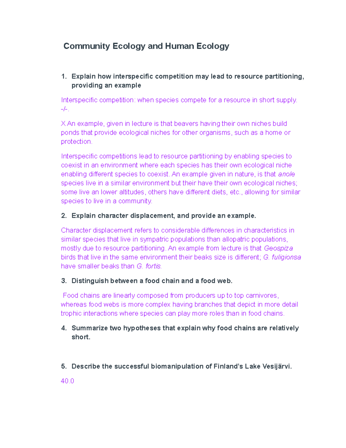 6 Community Ecology and Human Ecology - Explain how interspecific ...