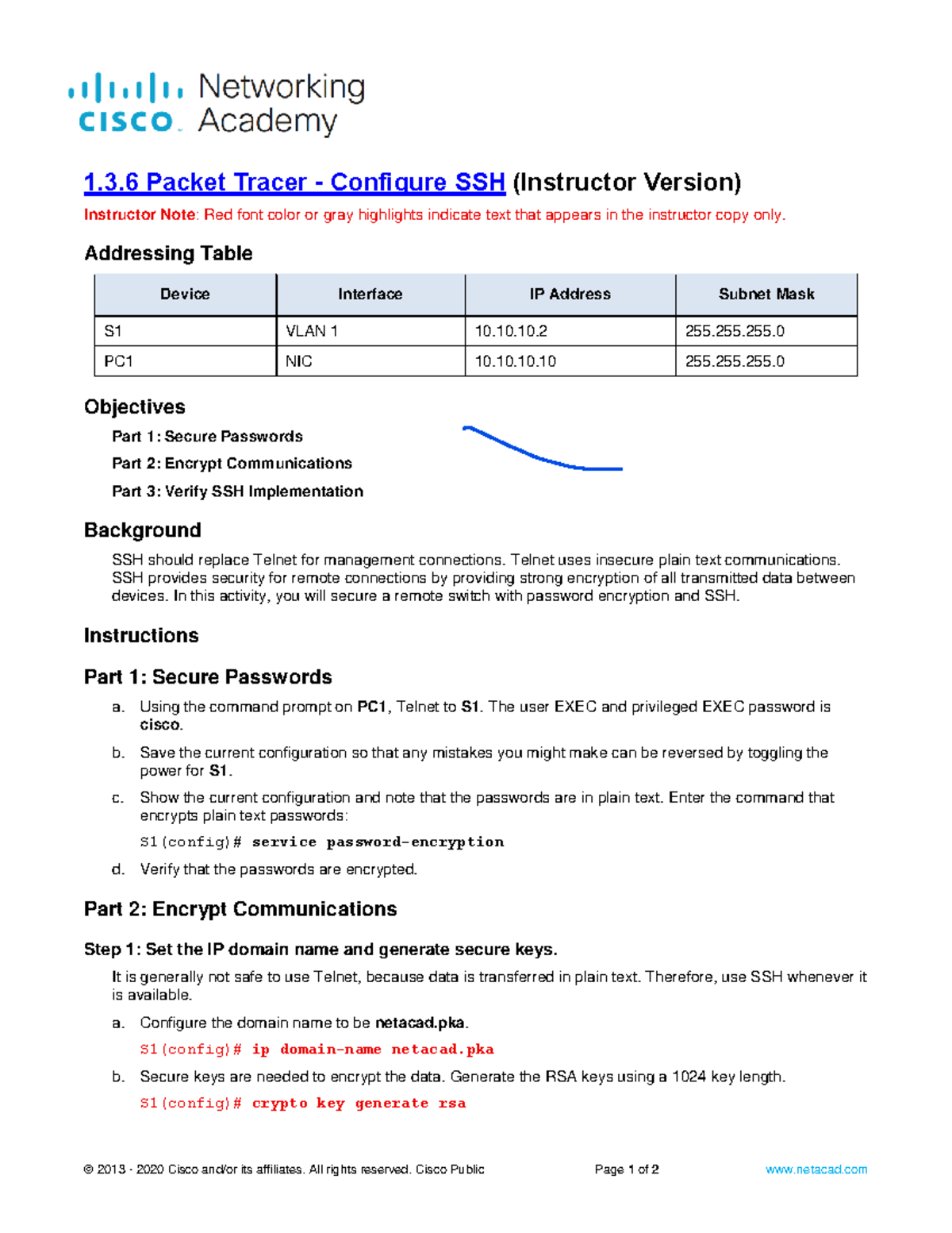 1 3 6 Packet Tracer Configure Ssh Itexam Answers 2013 2020