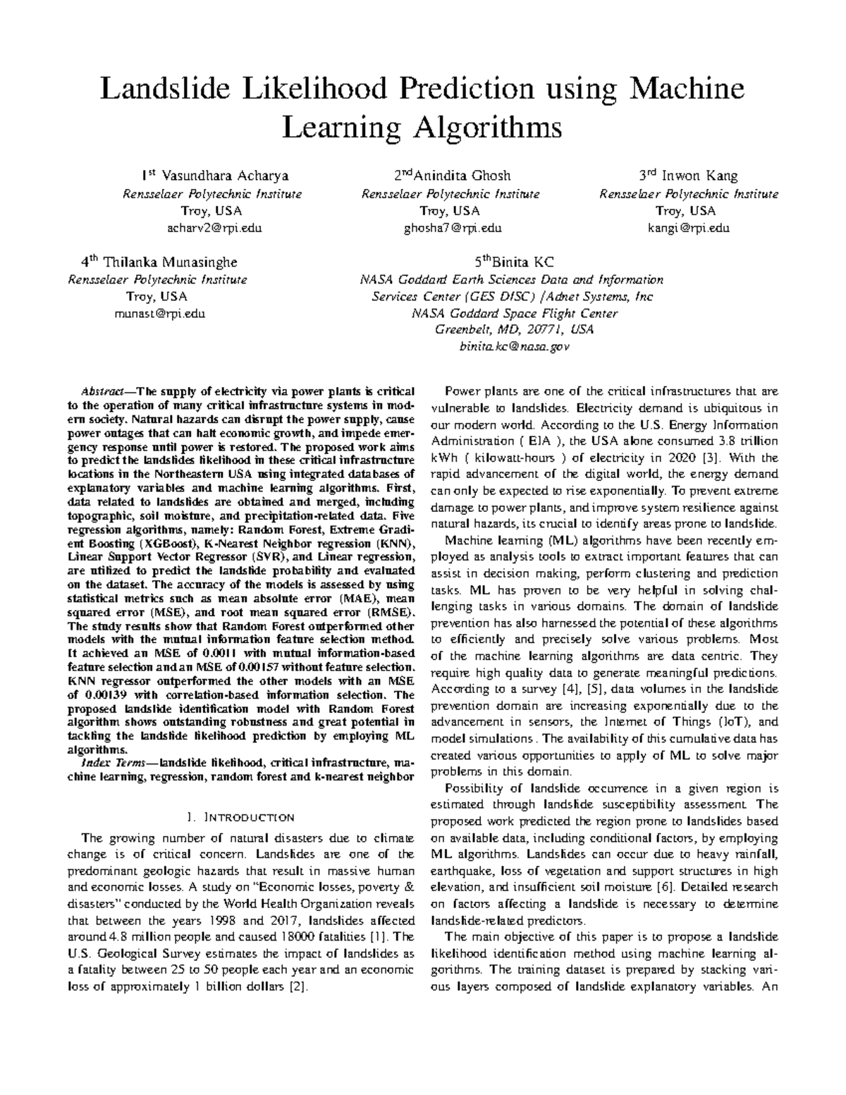 Landslide Likelihood Prediction using Machine - Natural hazards can disrupt the power supply ...