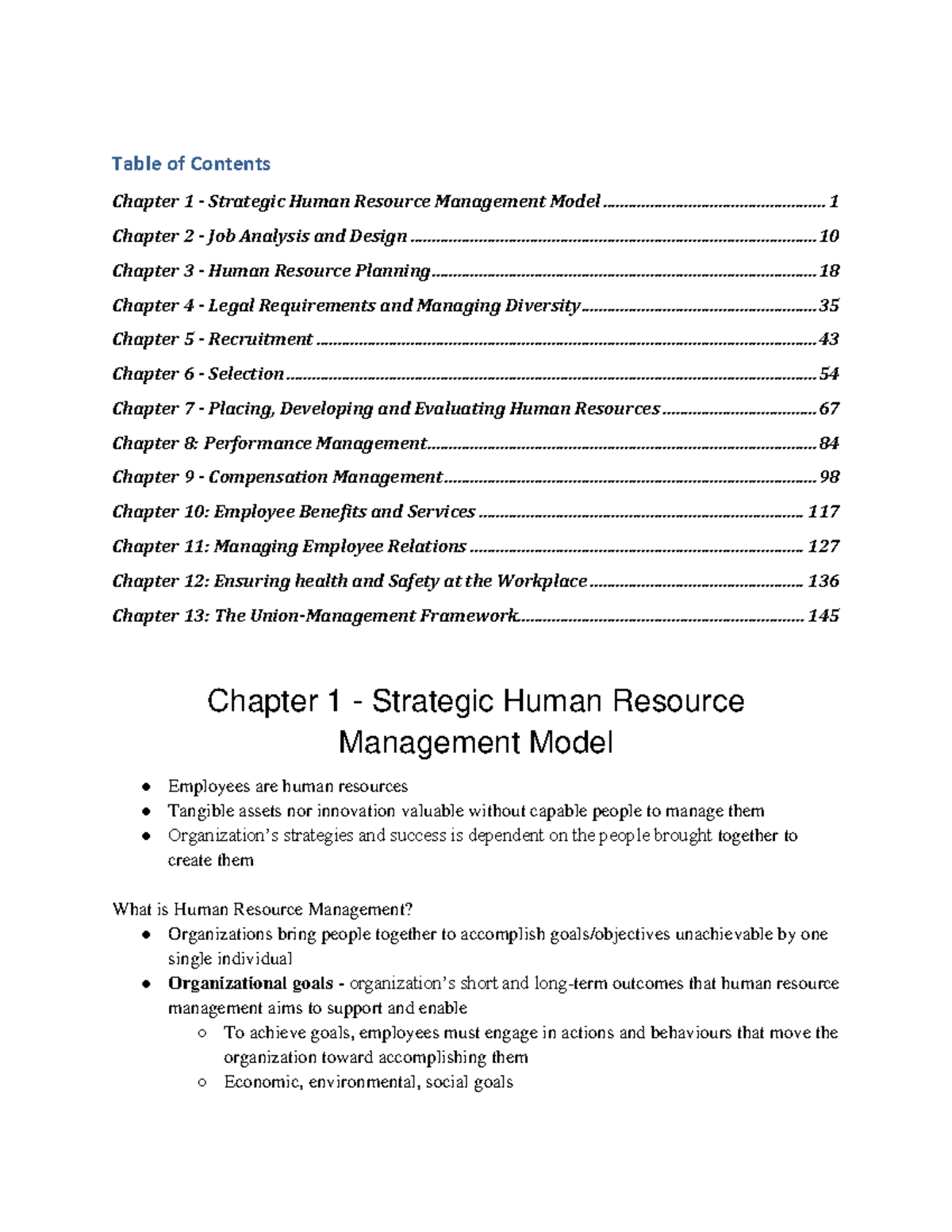 BU354 Textbook Notes - Table of Contents Chapter 1 - Strategic Human ...