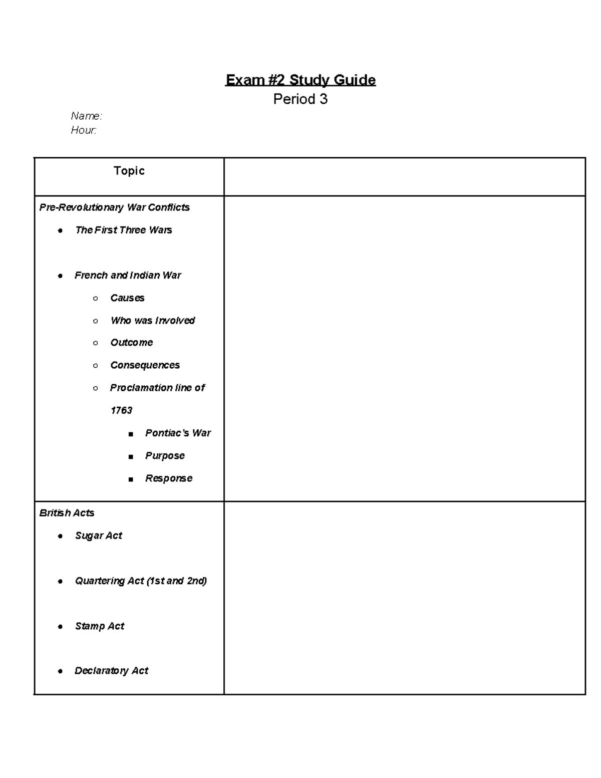 Copy of Period 3 Study Guide - Exam #2 Study Guide Period 3 Name: Hour ...