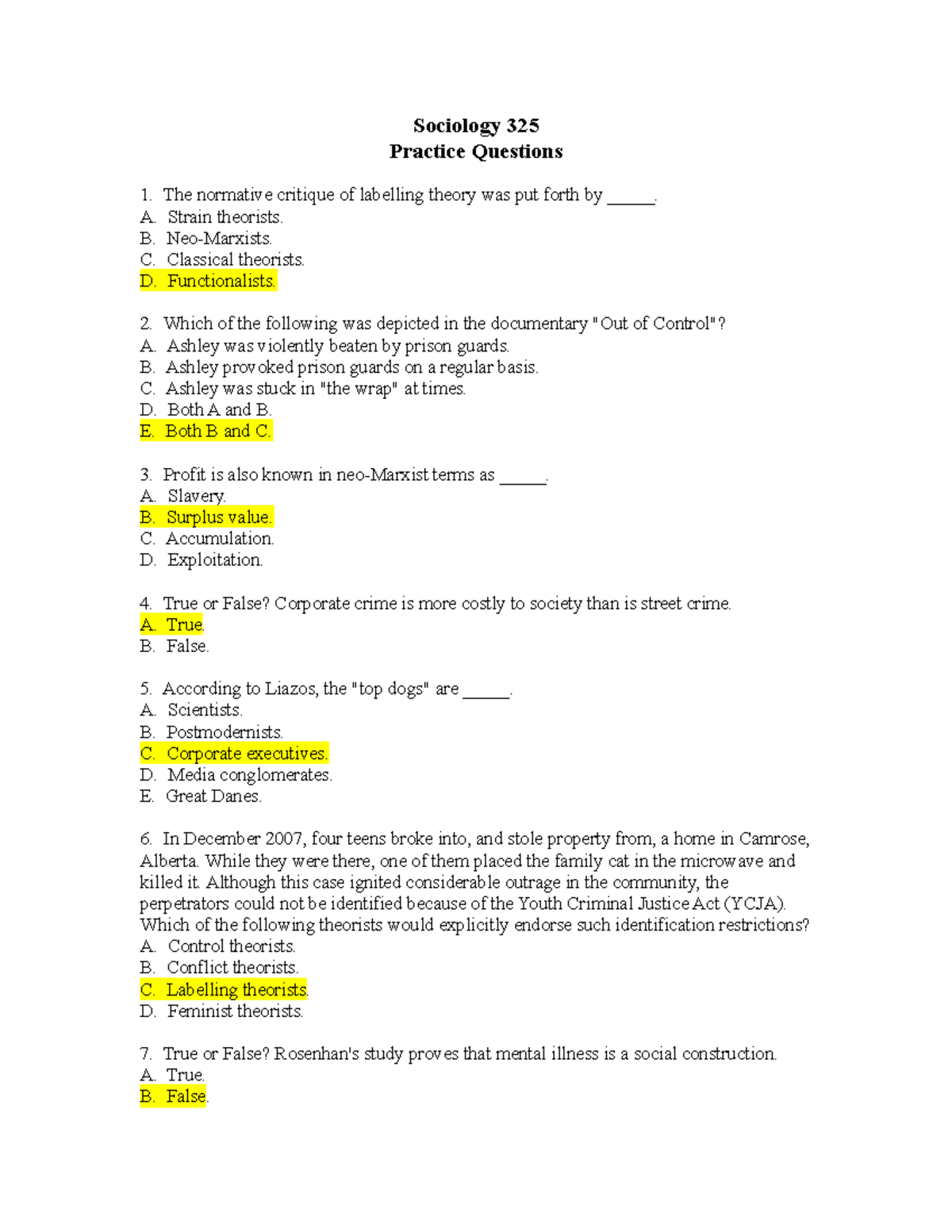 Sample/practice exam 2014, questions and answers - StuDocu