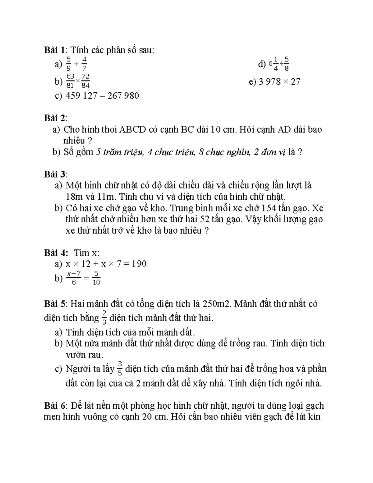 Test-năng-lực - Fvyh - Bài 1: Tính các phân số sau: a) 5 9 + 4 7 d) 6 1 ...