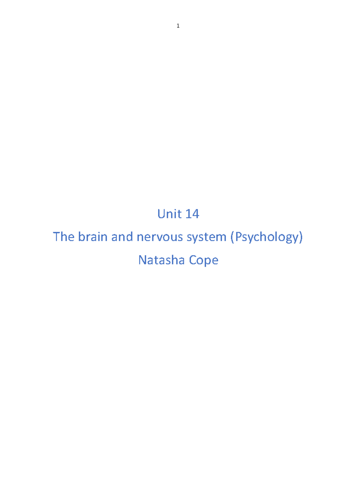 Unit 14 - The Brain And Nervous System - Unit 14 The brain and nervous ...