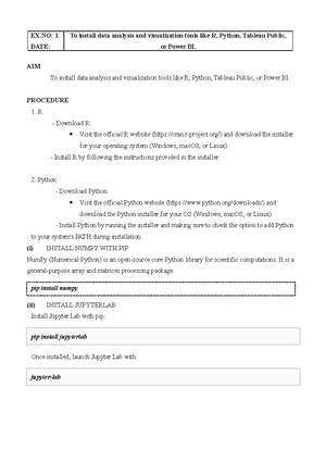 AD3301 syllabus - AD3301 DATA EXPLORATION AND VISUALIZATION L T P C 3 0 ...