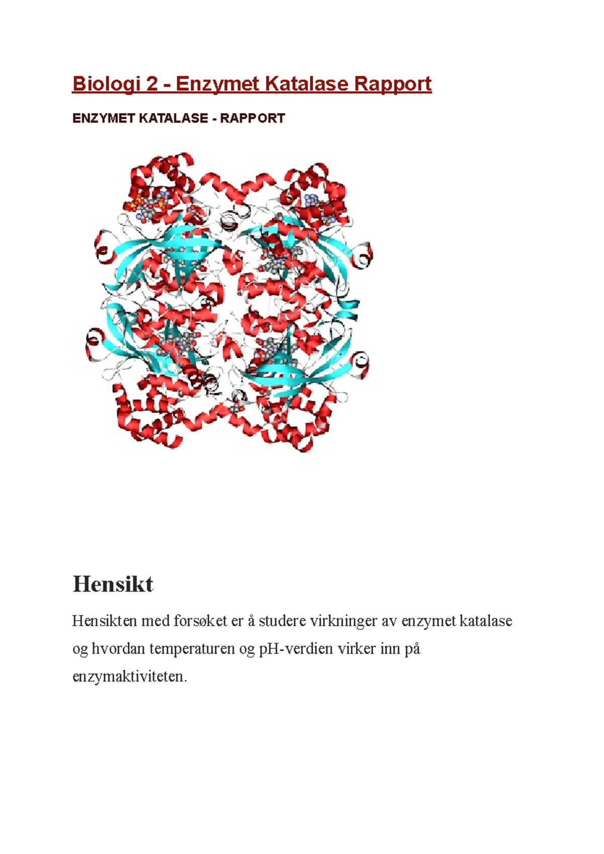 Biologi 2 katalase forsøk - Biologi 2 - Enzymet Katalase Rapport ...